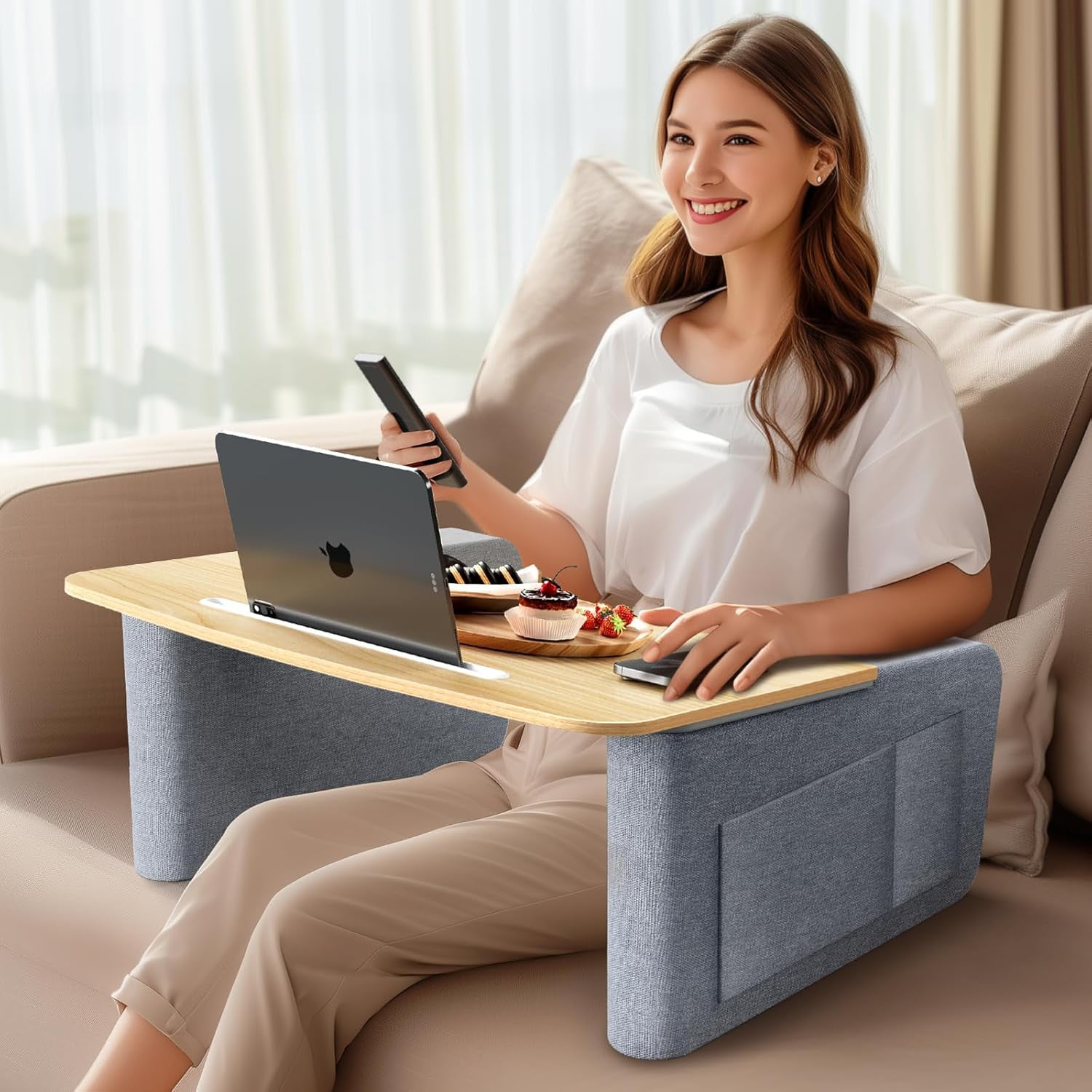 TV Tray for Eating on Couch with Tablet and Phone Slot, Bed Table Tray ...