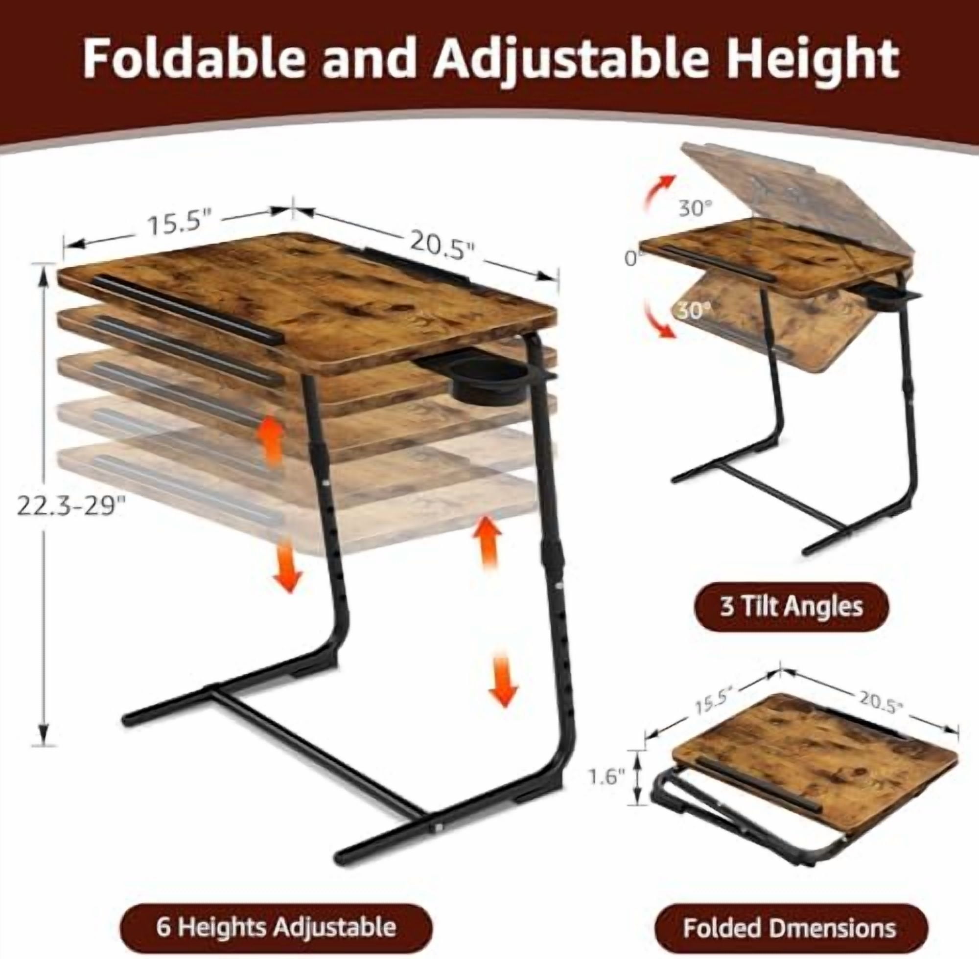 TV Trays Set of 2 - Folding TV Tray Adjustable Dinner Trays for Eating ...