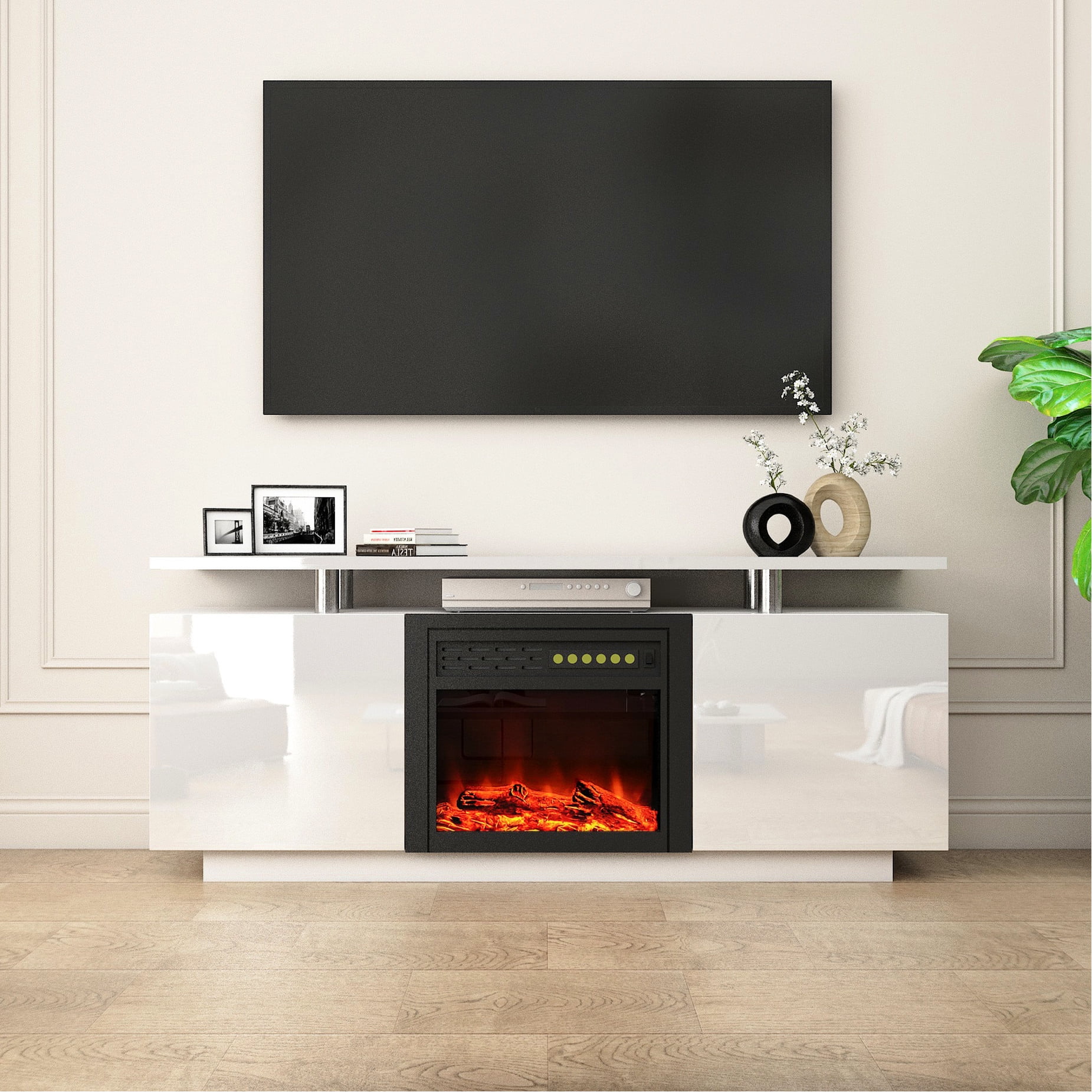 TV Unit with Realistic Fireplace / American Art Deco Style, 9 Flame ...