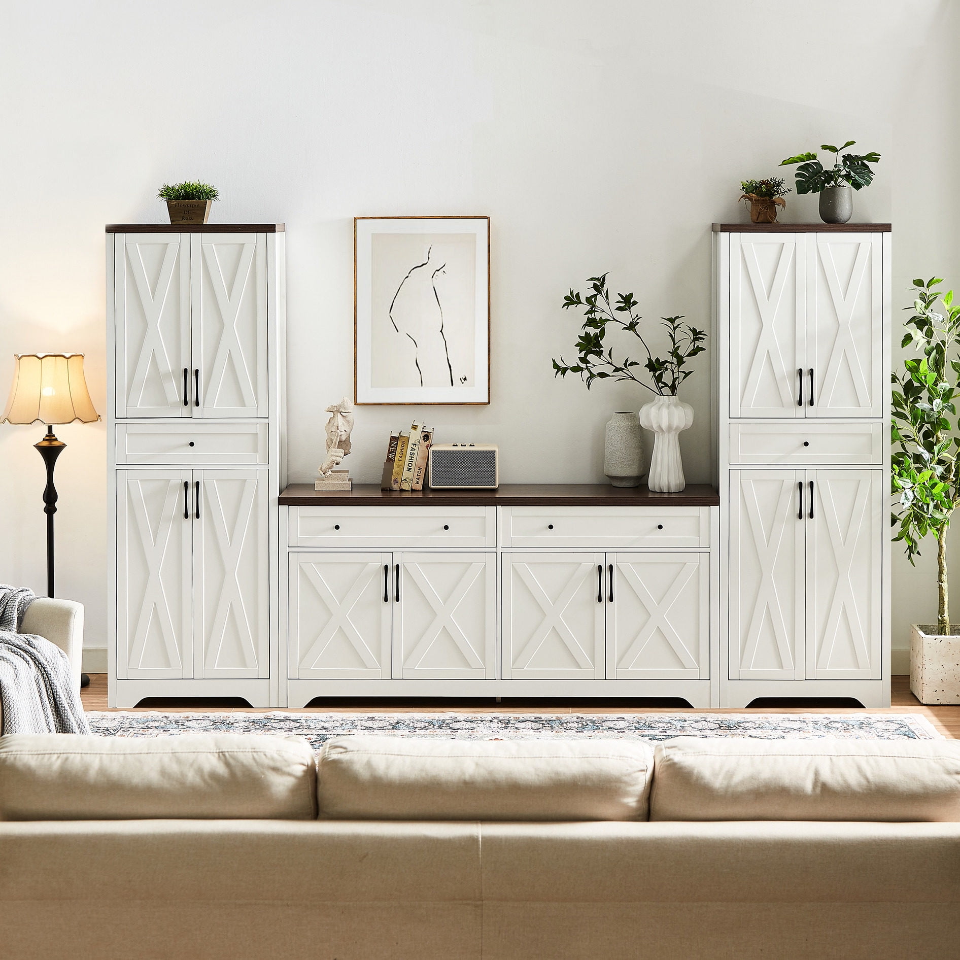 TV Wall Cabinet Set with Two Sideboards for Living Room Offers Ample ...