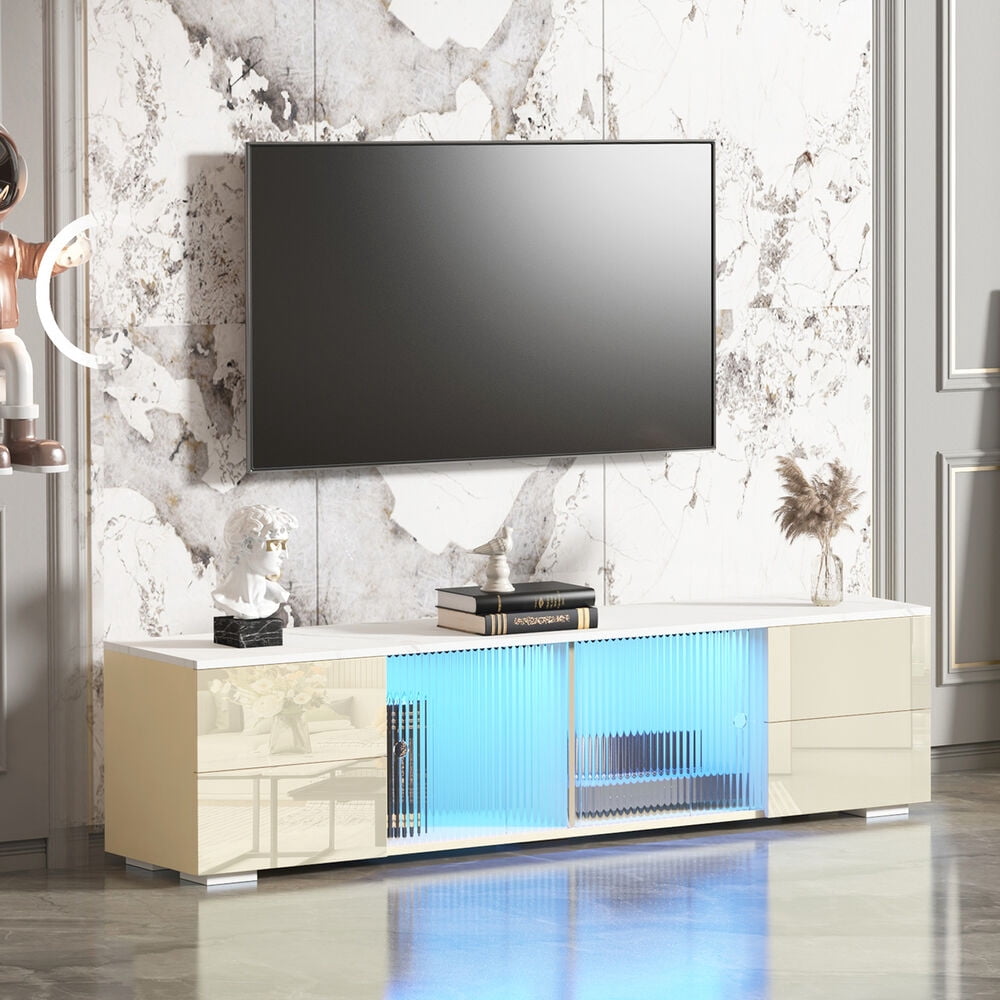 TV stand Cabinet Beige roof gravel texture UV drawer panels sliding ...