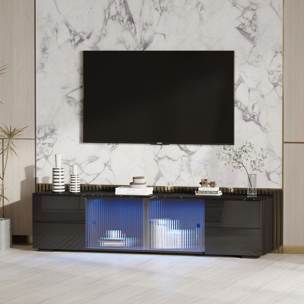 TV stand Cabinet Black roof gravel texture UV drawer panels sliding ...