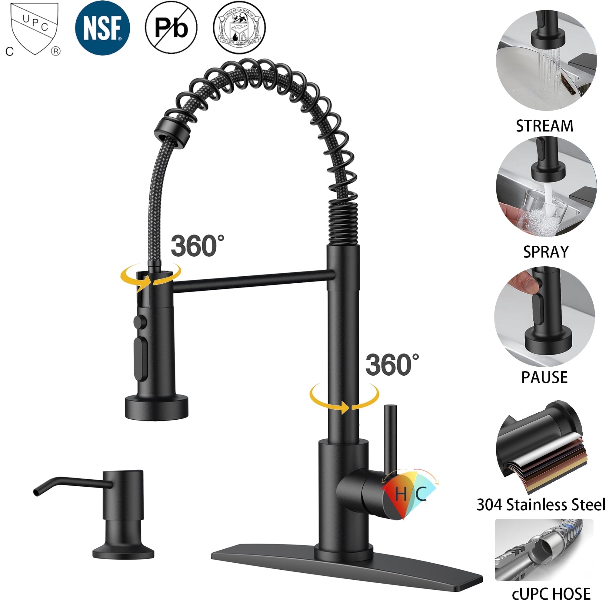TVOFEK Pull Down Kitchen Faucet with Soap Dispenser and 3 Modes Sprayer ...