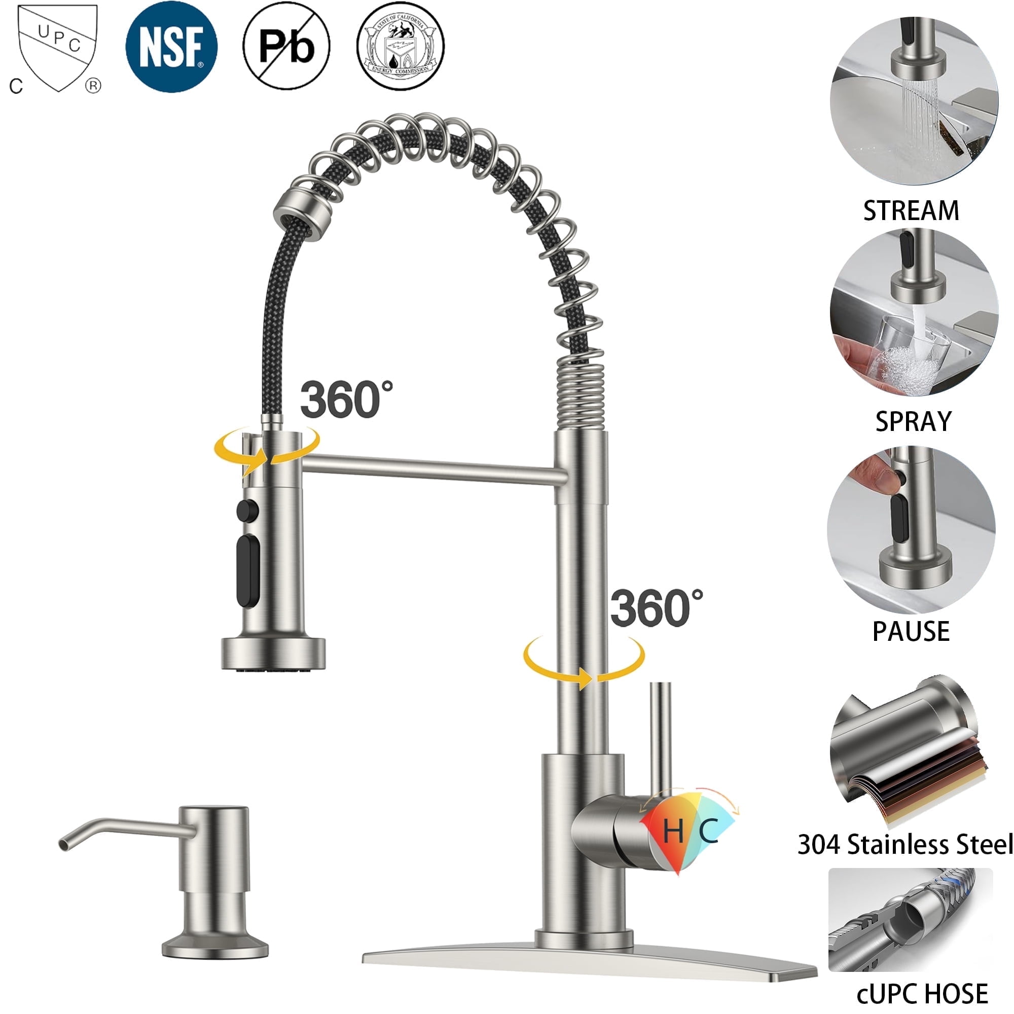TVOFEK Stainless Steel Pull Down Kitchen Faucet with Soap Dispenser and ...
