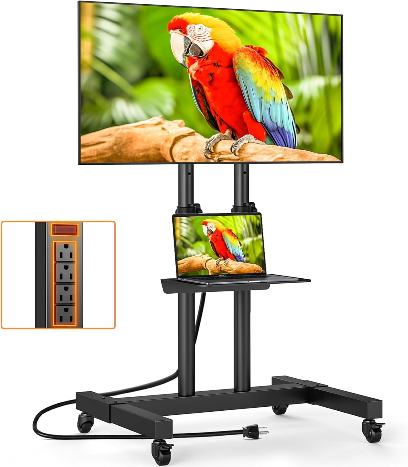 TVON Heavy Duty Rolling TV Stand with Power Outlet for 32-83 Inch TVs ...