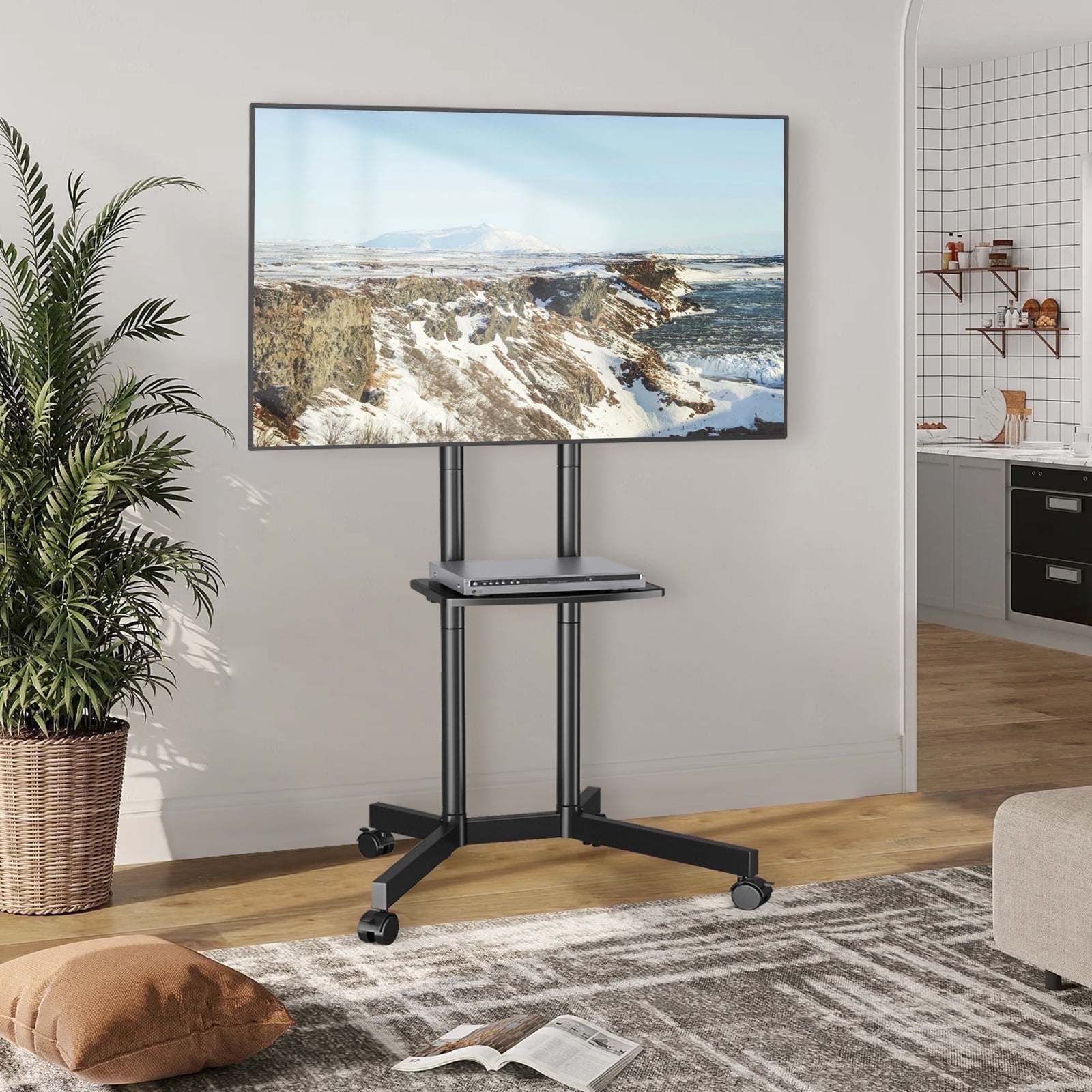 TVON Big Screen Modern Rolling TV Stand Mobile Cart with Shelf for 32 ...
