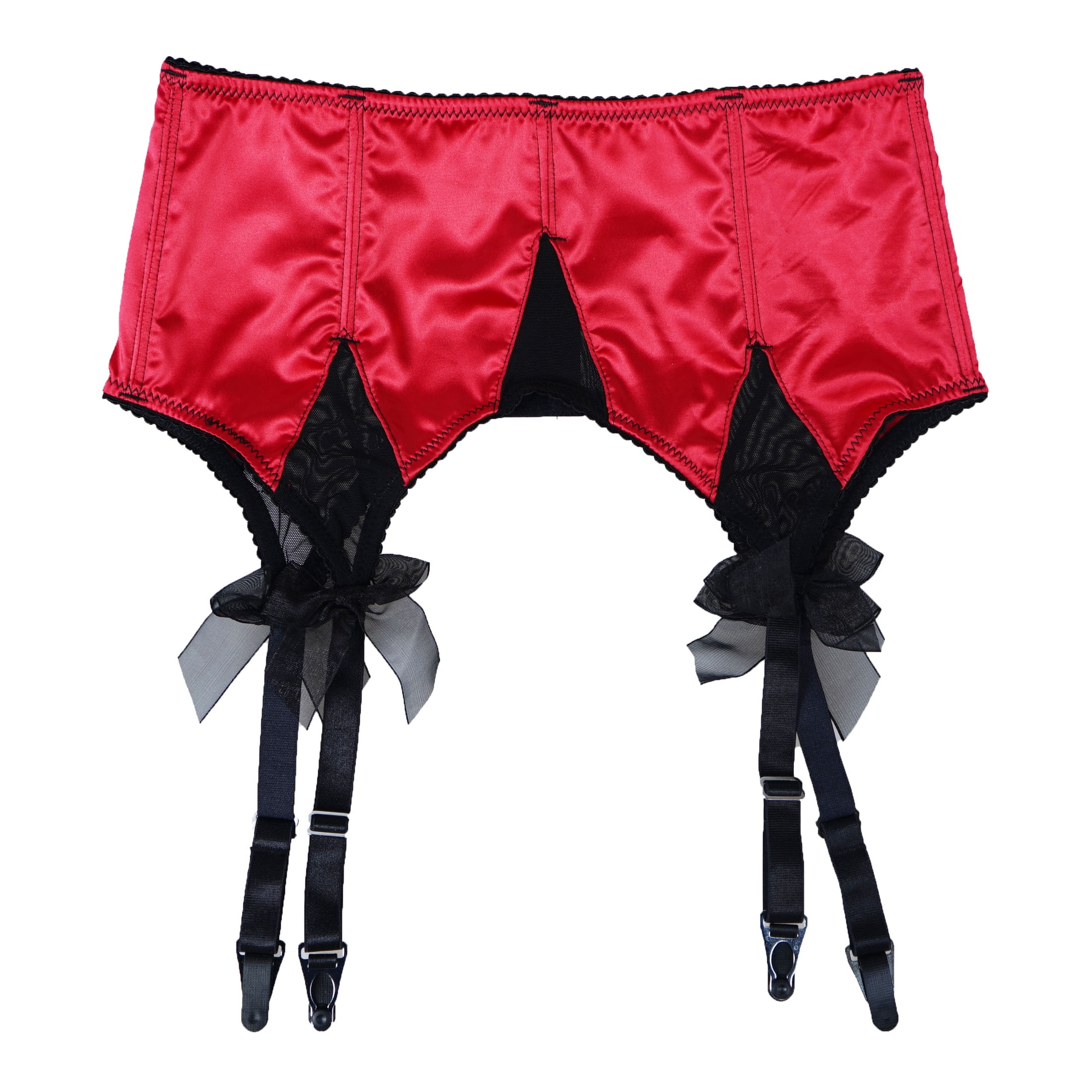 TVRtyle Women's Red Satin Sexy Wide Straps Big Bow Metal Clips Garter ...