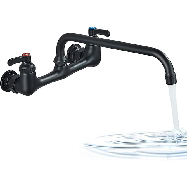 TVTIUO Commercial Sink Faucet, 2-Handle, 8 Inch, 12 Inch Spout, Wall ...