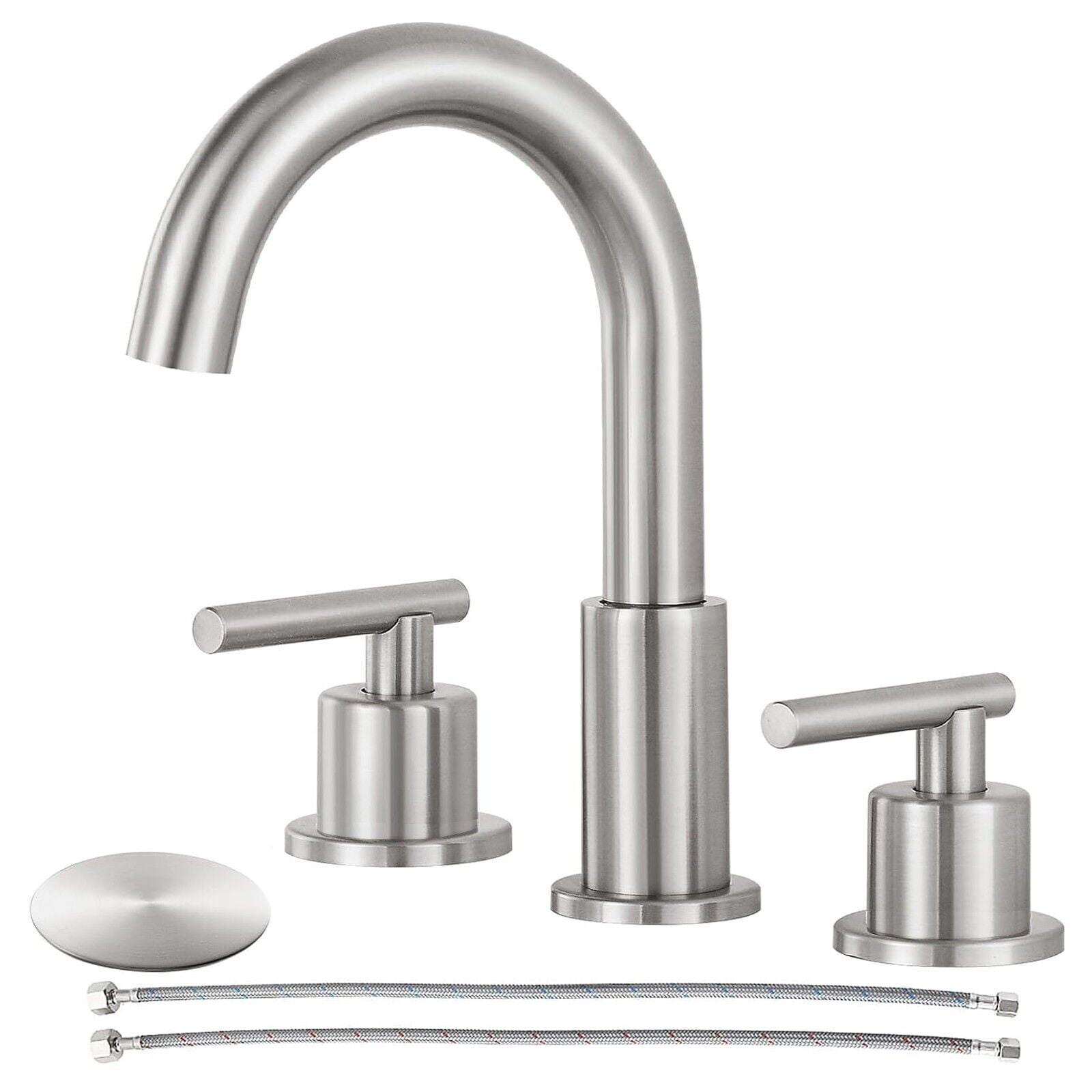 TVTIUO Brushed Nickel Bathroom Faucet 3 Pieces with Metal Drain ...