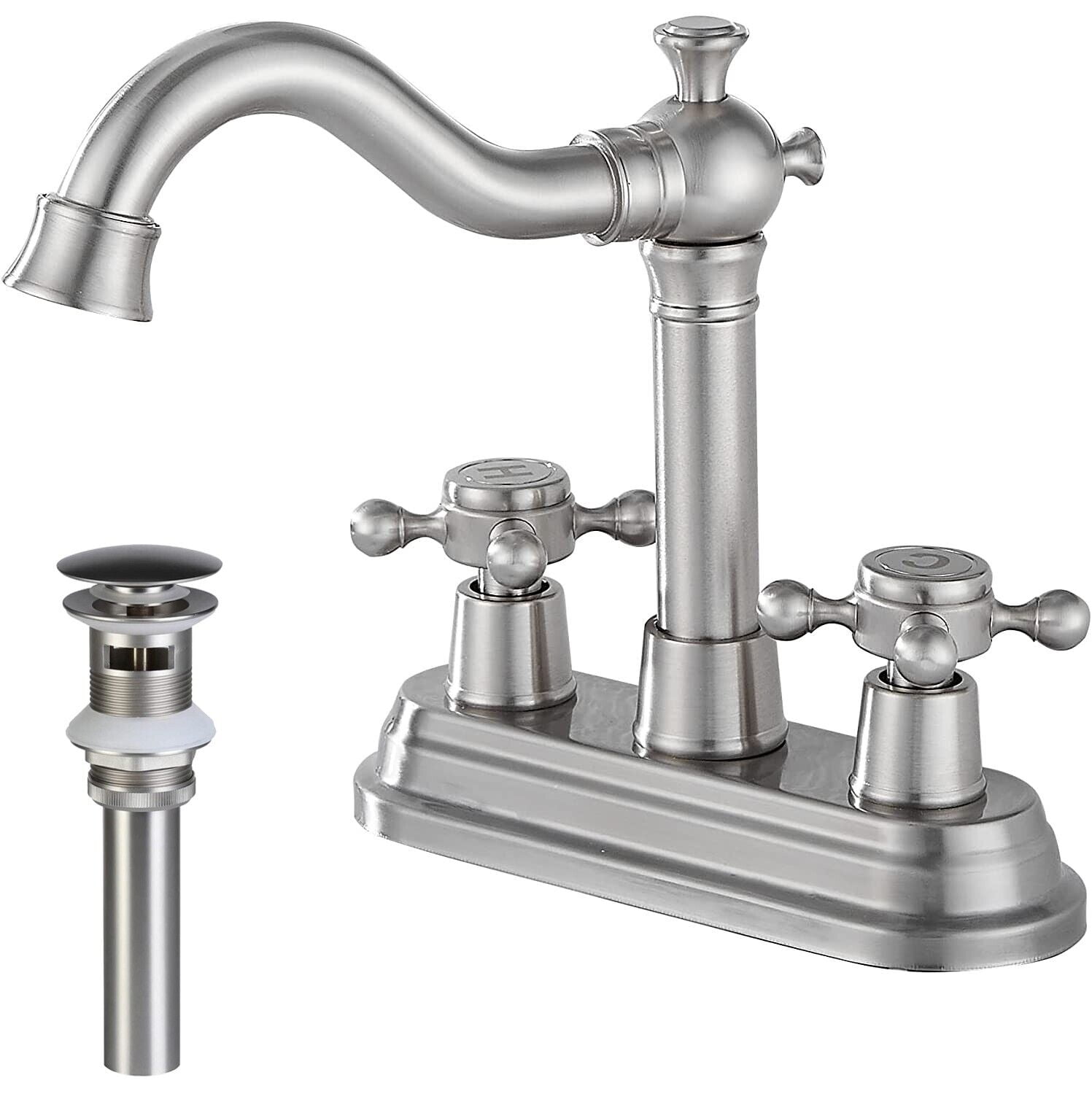 TVTIUO Modern Bathroom Sink Faucet, Double Handle 4 Inches High Arc ...