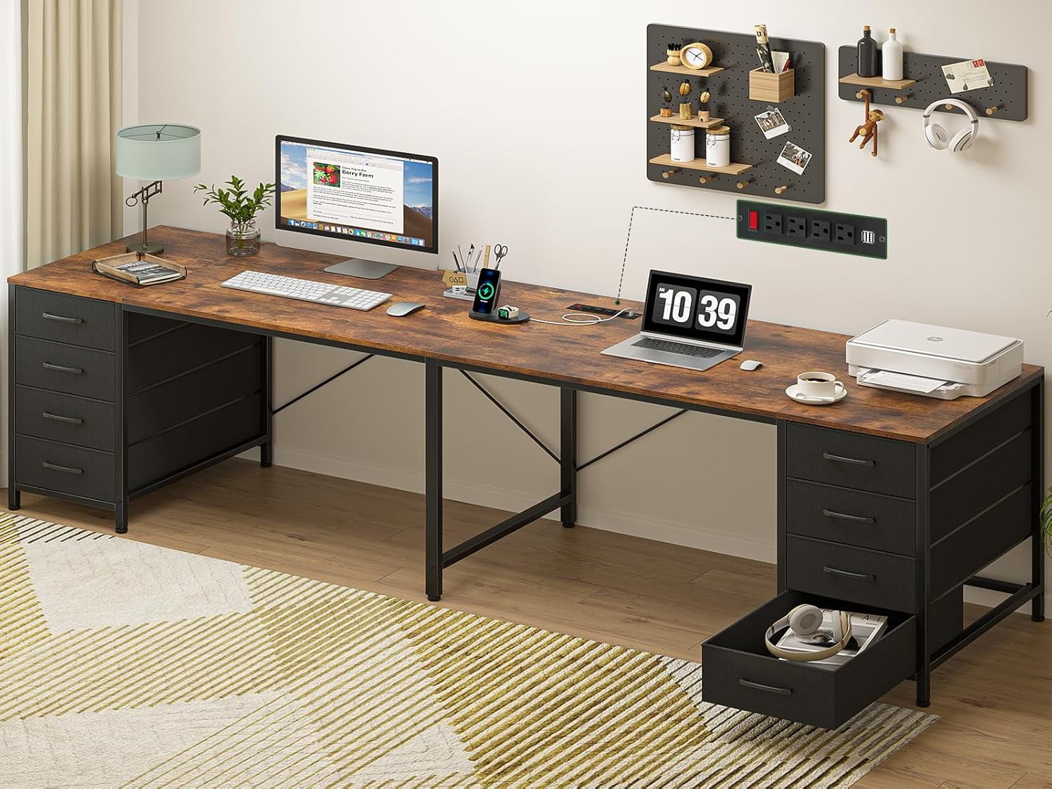 TVU 110" 2 Person Desk with 8 Drawers, Large Writing Home Office Desks ...