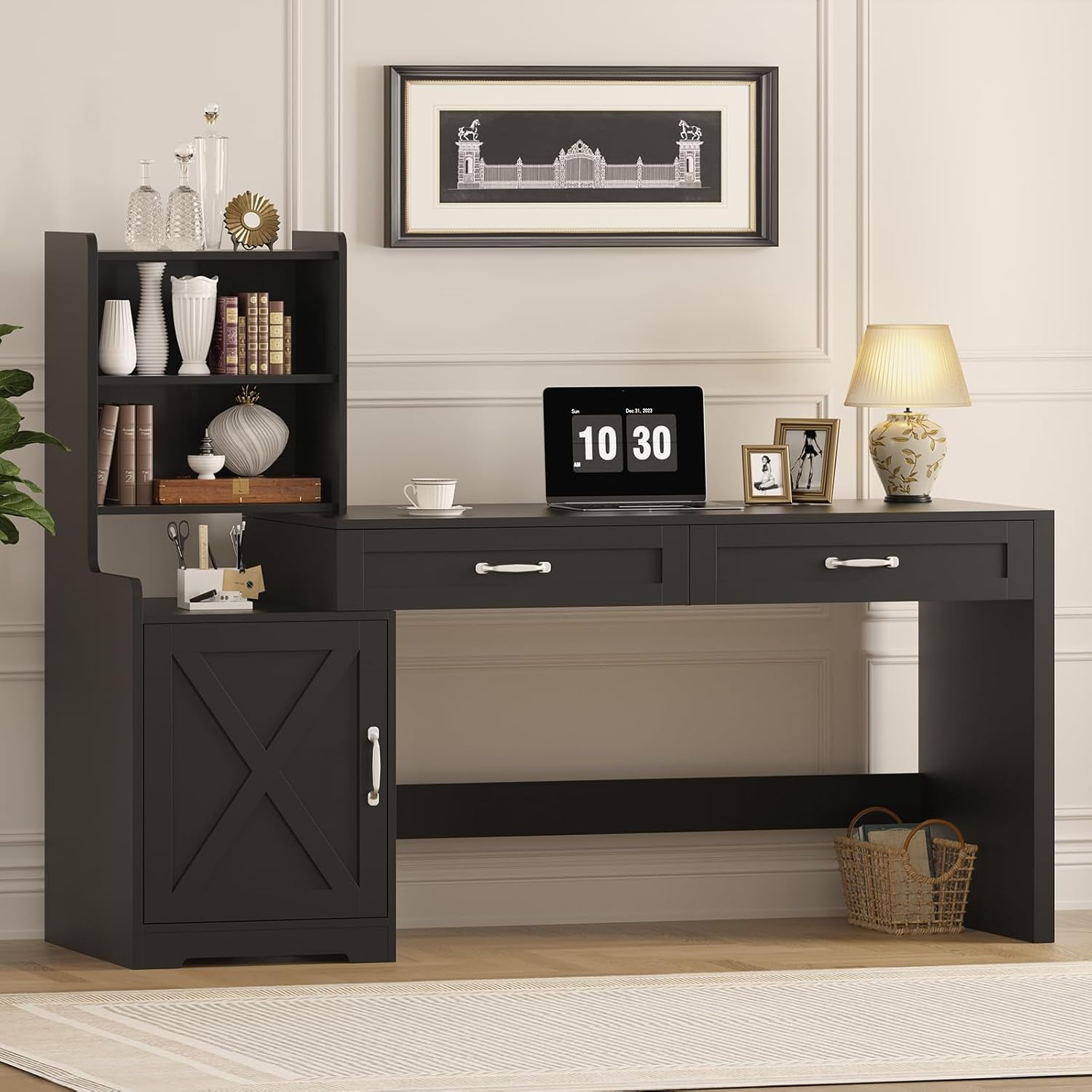 TVU 60 Inch Computer Desk with 2 Drawers and Storage Shelves, Home ...