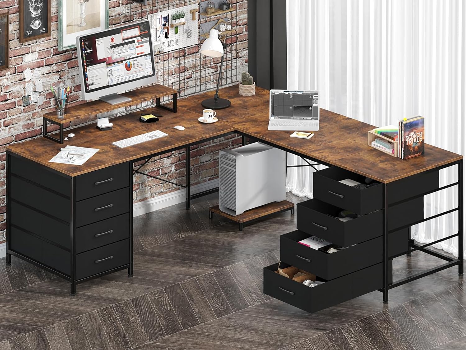 TVU 62" L Shaped Computer Desk, 102” Large Reversible Home Office Desk ...