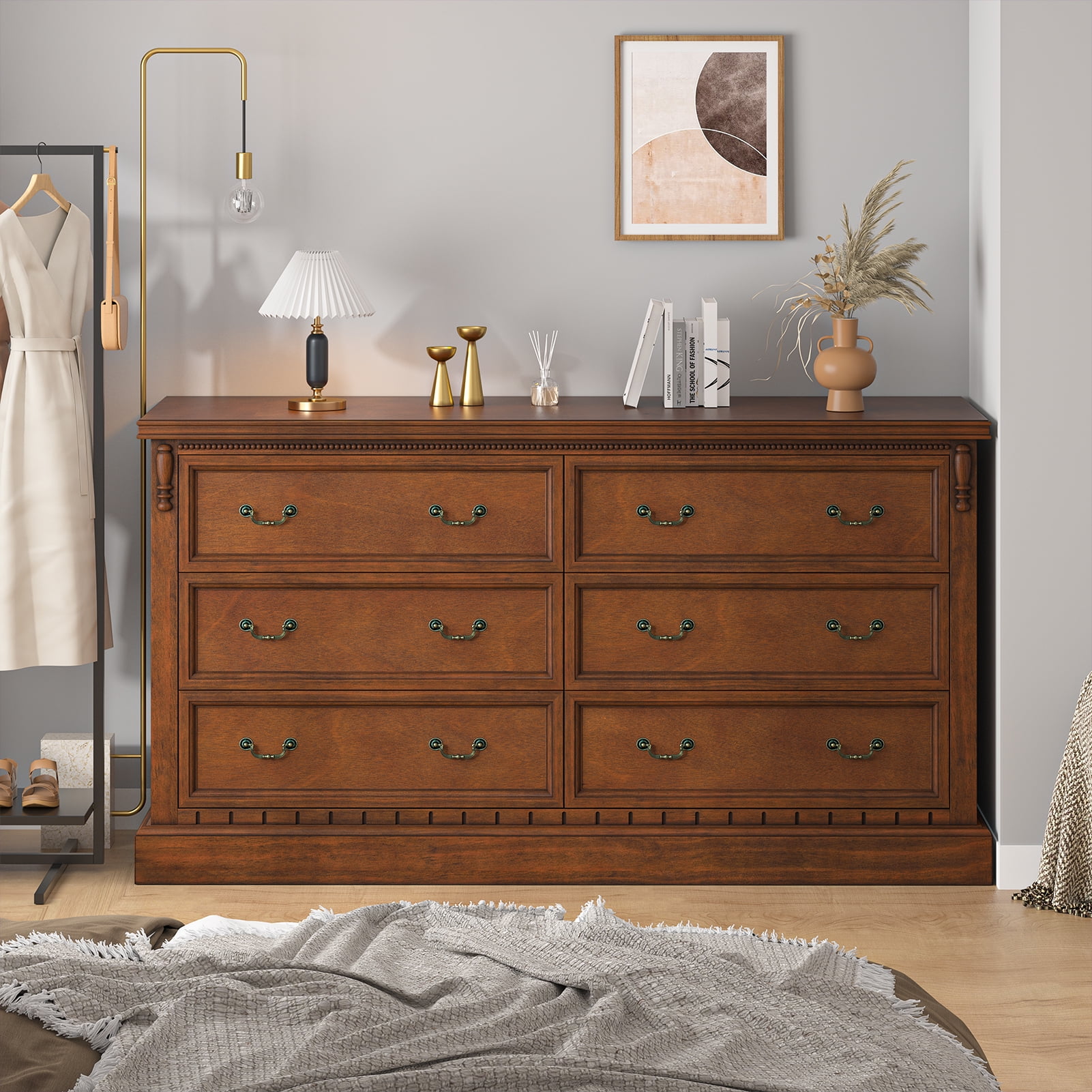 TVU Vintage 6 Drawer Dresser for Bedroom, Solid Wood Dressers & Chest ...