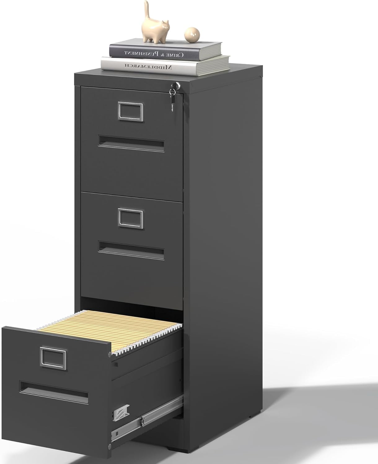 TVUIYBNUON 3 Drawer File Cabinet Black Metal File Cabinets with Lock ...