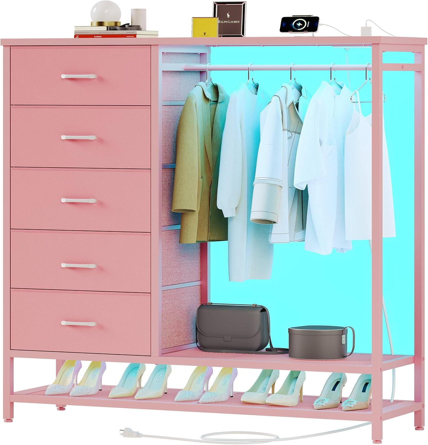 TVUIYBNUON Dresser for Bedroom Dresser with Hanging Rack Led Lights and ...