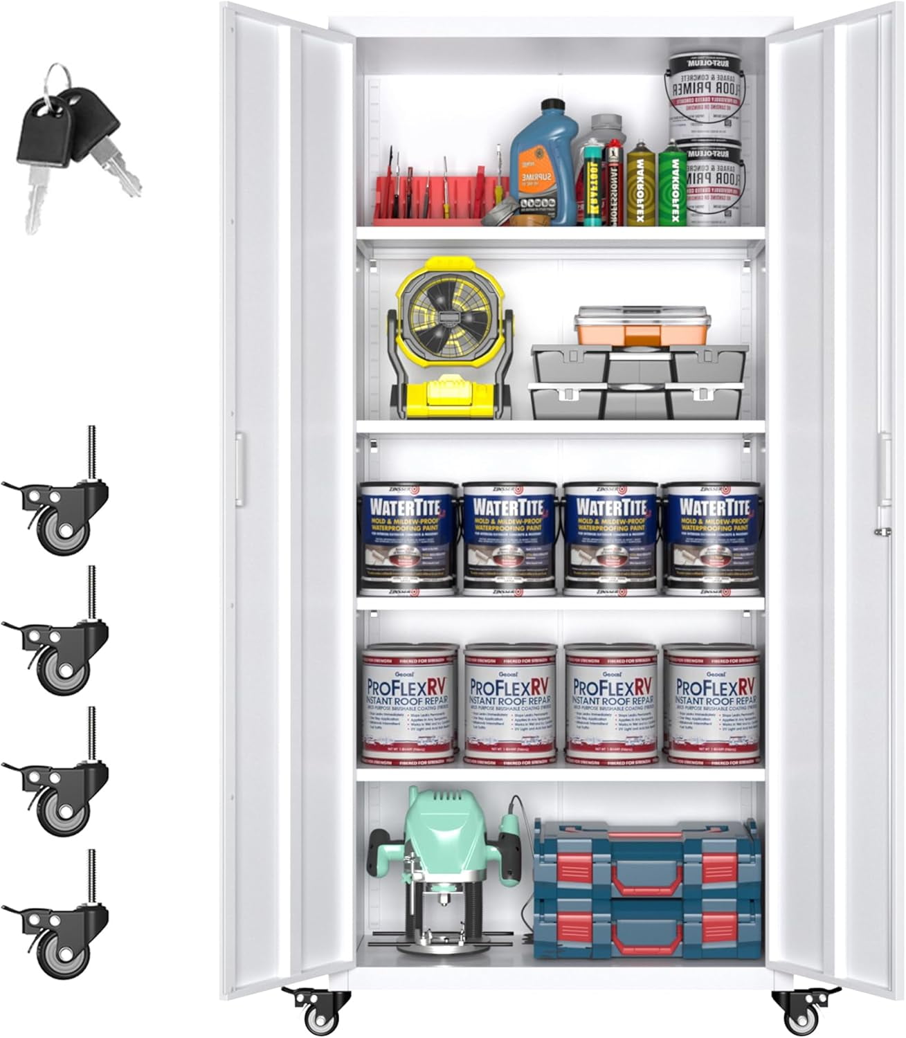 TVUIYBNUON Metal Storage Cabinet with Wheels 73" H Garage Storage ...