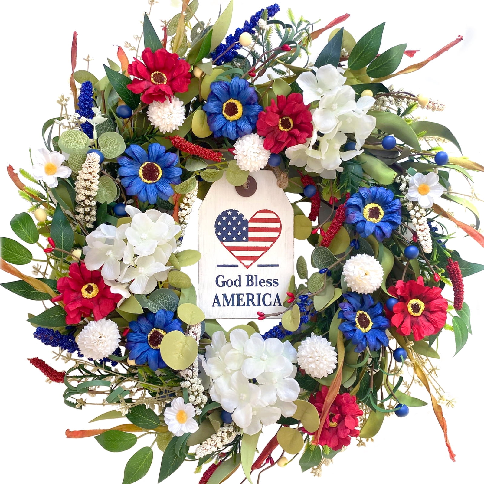 TVYTYAT 22" Patriotic Wreath for Front Door - 4th of July Decor with ...