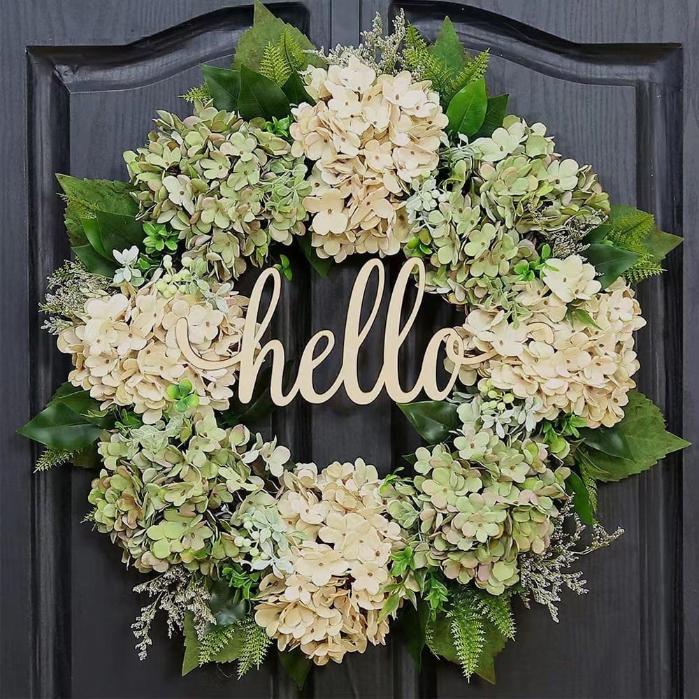 TVYTYAT hello Hydrangea Flower Wreath - Artificial Floral Door Decor ...