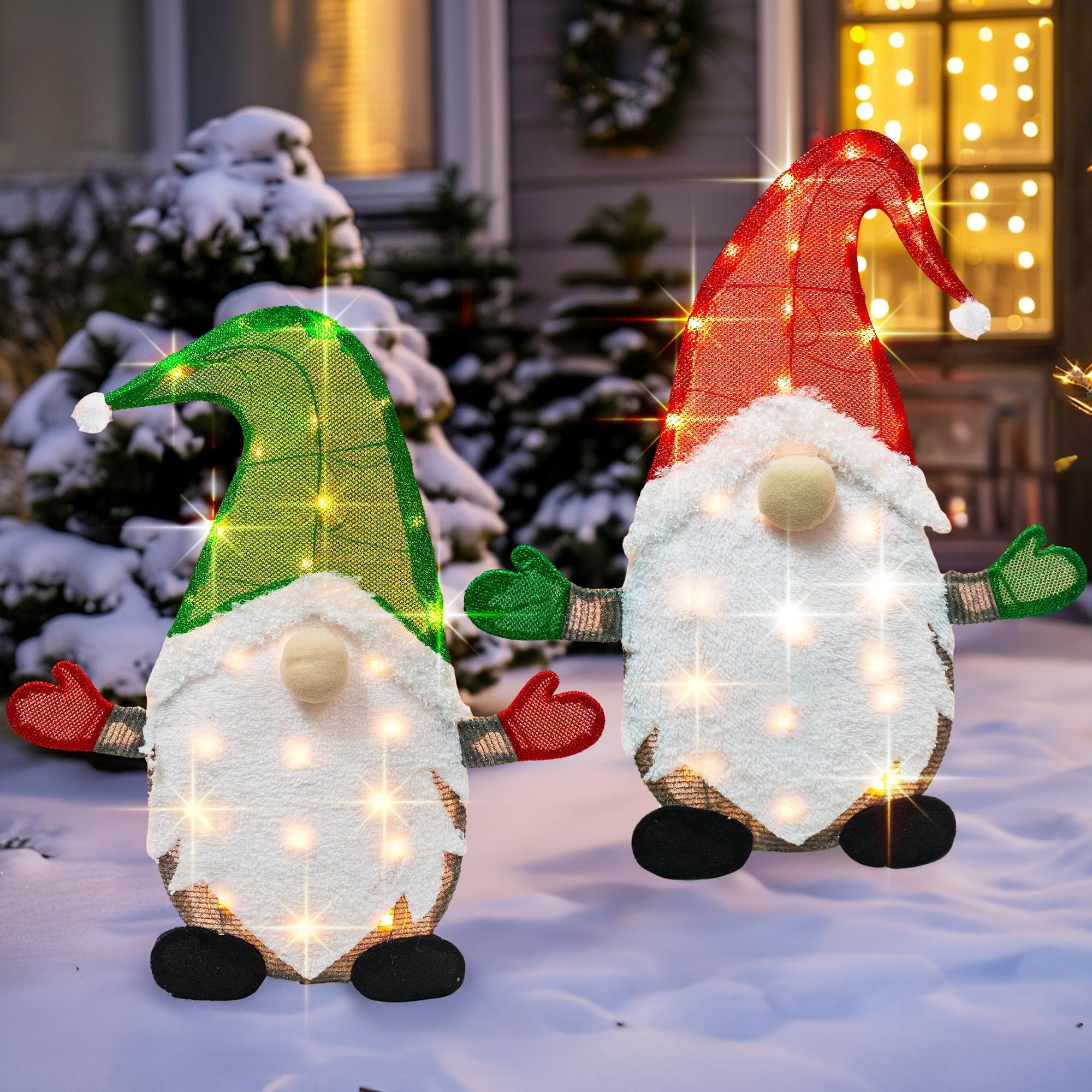 TW SHINE Set of 2 Lighted Christmas Gnomes Decorations, 50L 2 FT Stack ...