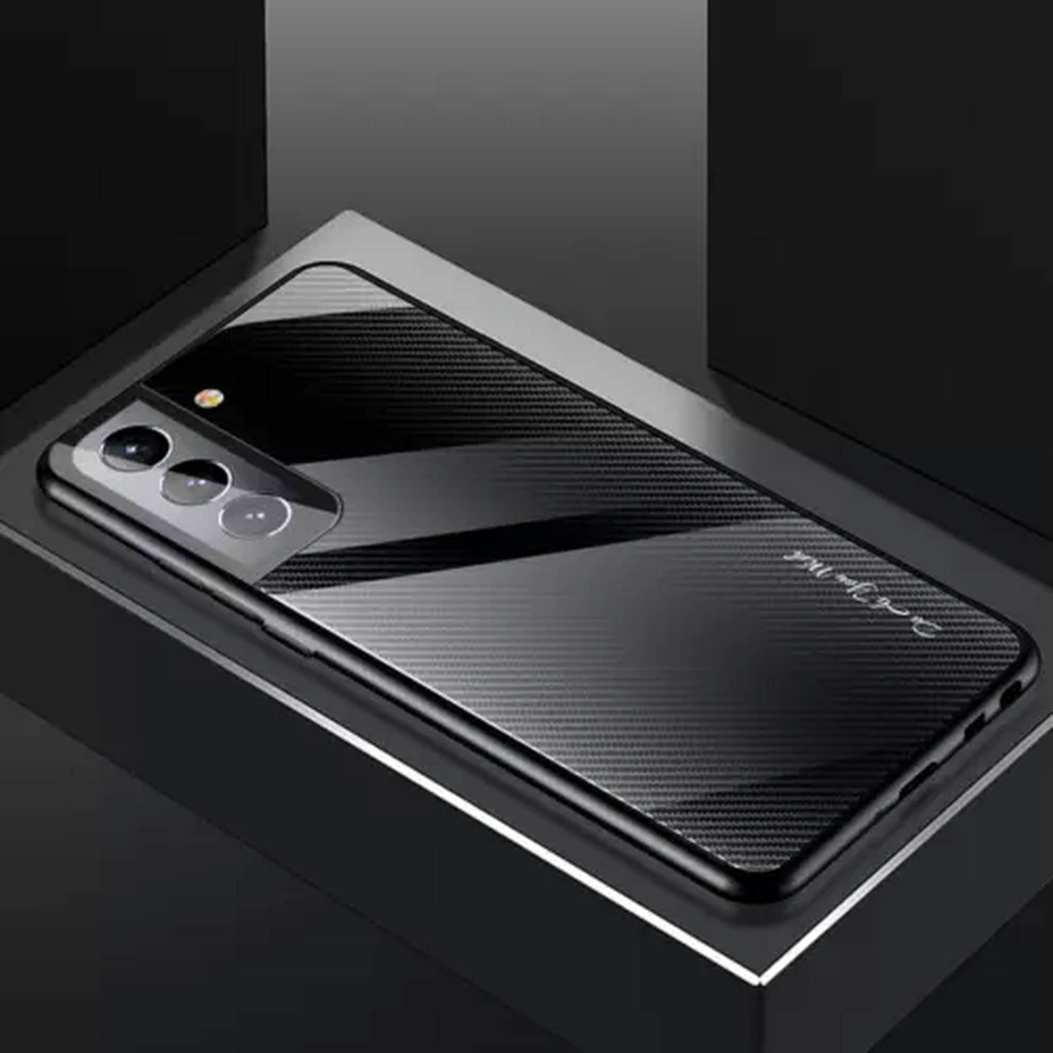 TWARI For Samsung Galaxy S24 S23 S22 S21 S20 Fiber Texture Glossy Tempered Glass Case-For ...