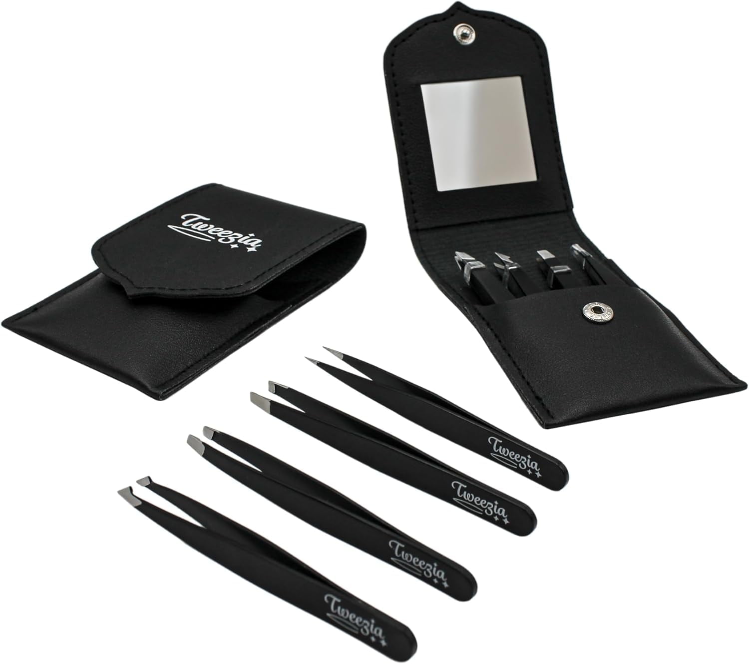 Houseify Stainless Steel Tweezer Set, 4 Tips, Mirror, Portable Case ...
