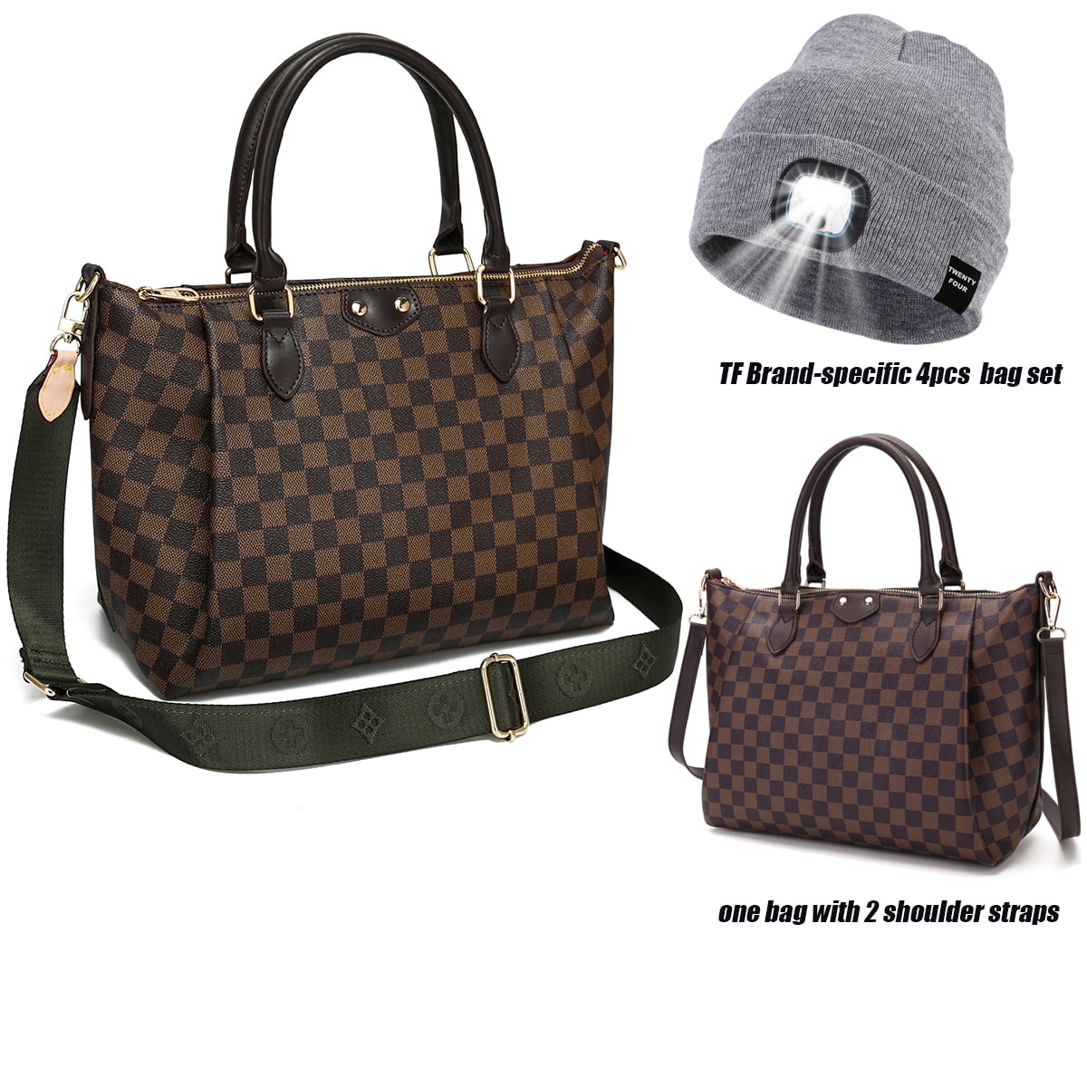 TWENTY FOUR Womens Shoulder Bags Plaid Fashion Handbags Gift Set With 2 ...