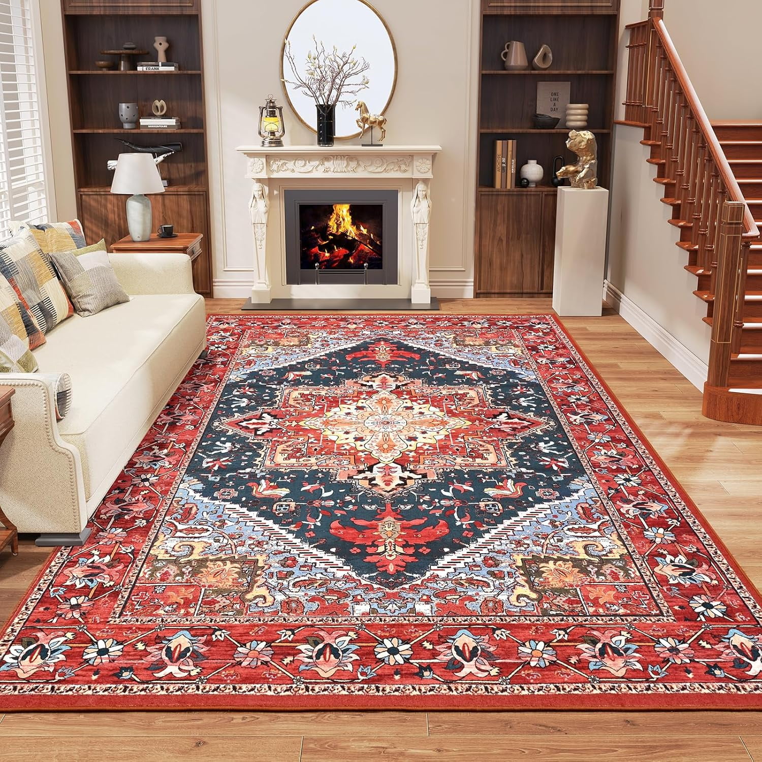 TWINNIS Boho Rug Indoor Area Rug,Living Room Carpet,Red,8'x10 ...