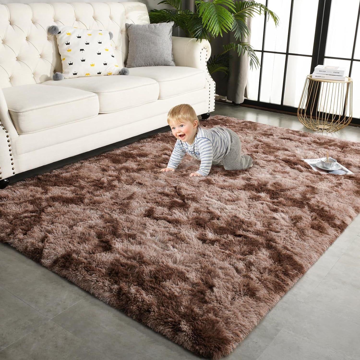 TWINNIS Abstract Shag Area Rug for Bedroom Living Room,Dyeing Fluffy ...