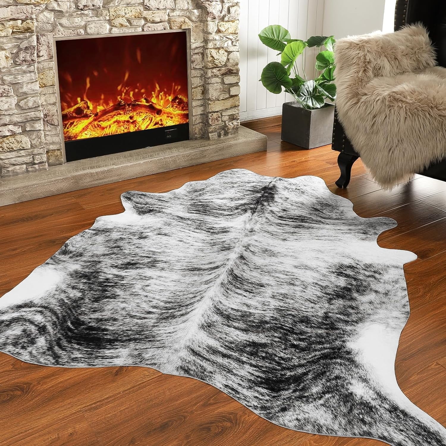 TWINNIS Cowhide Rug Faux Leather Rug Animal Print Rug, Carpet for ...
