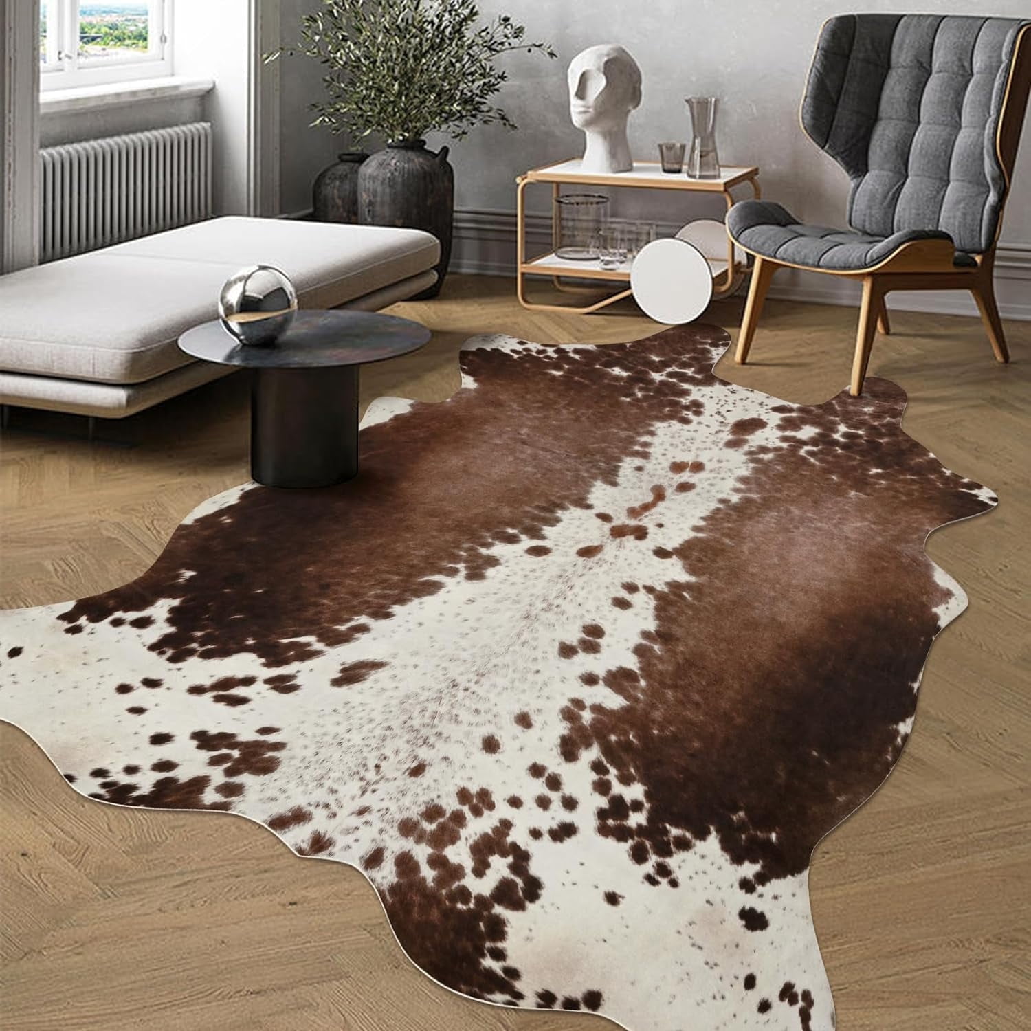 TWINNIS Cowhide Rug Faux Leather Rug Animal Print Rug, Carpet for ...