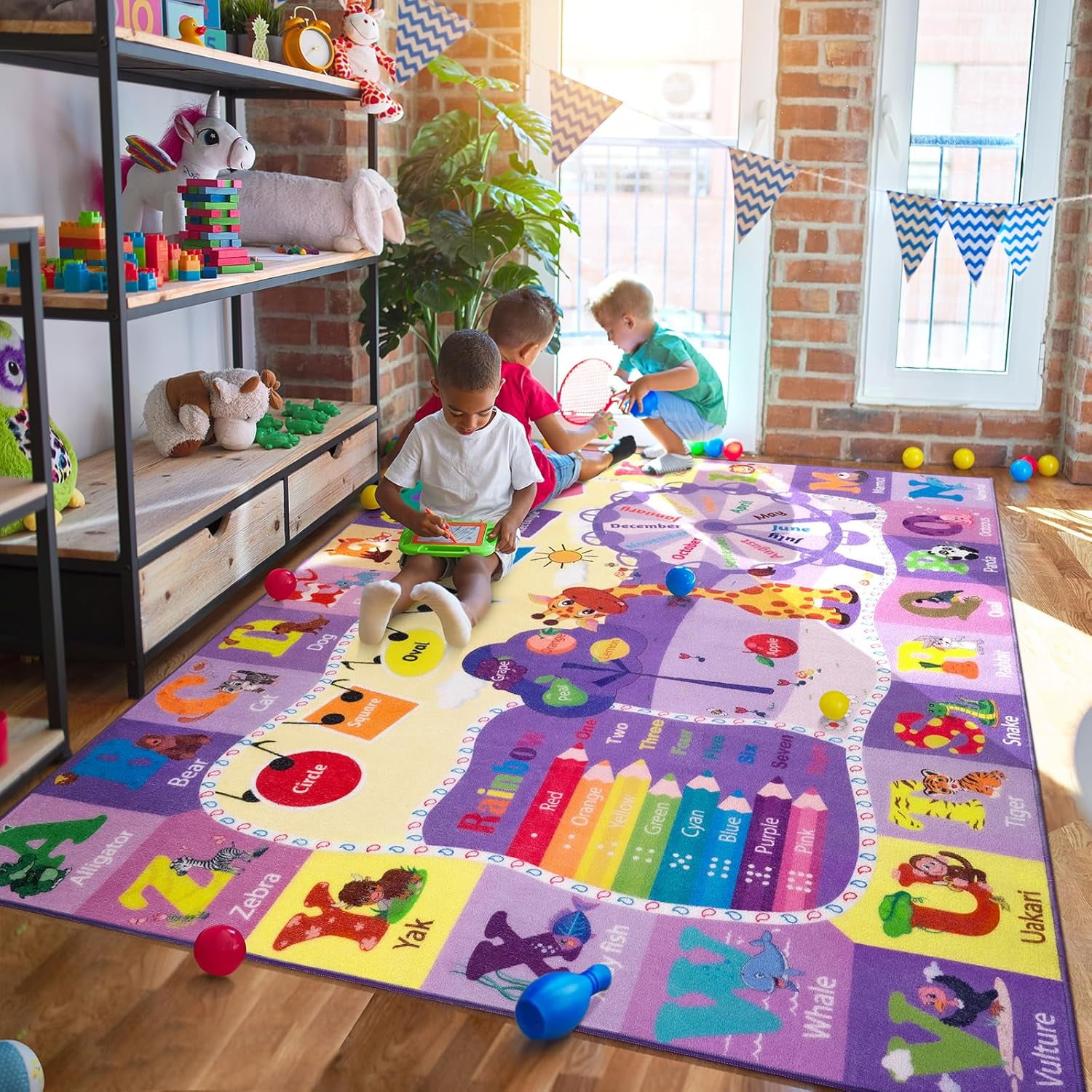 TWINNIS Kids Play Rug Animal Carpet ABC Educational Rug Mat Kids Area ...