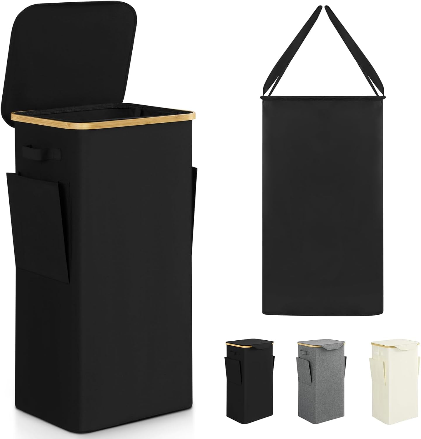 TWINNIS Laundry Hamper with Lid, 100L Large Tall Clothes Basket Bin ...