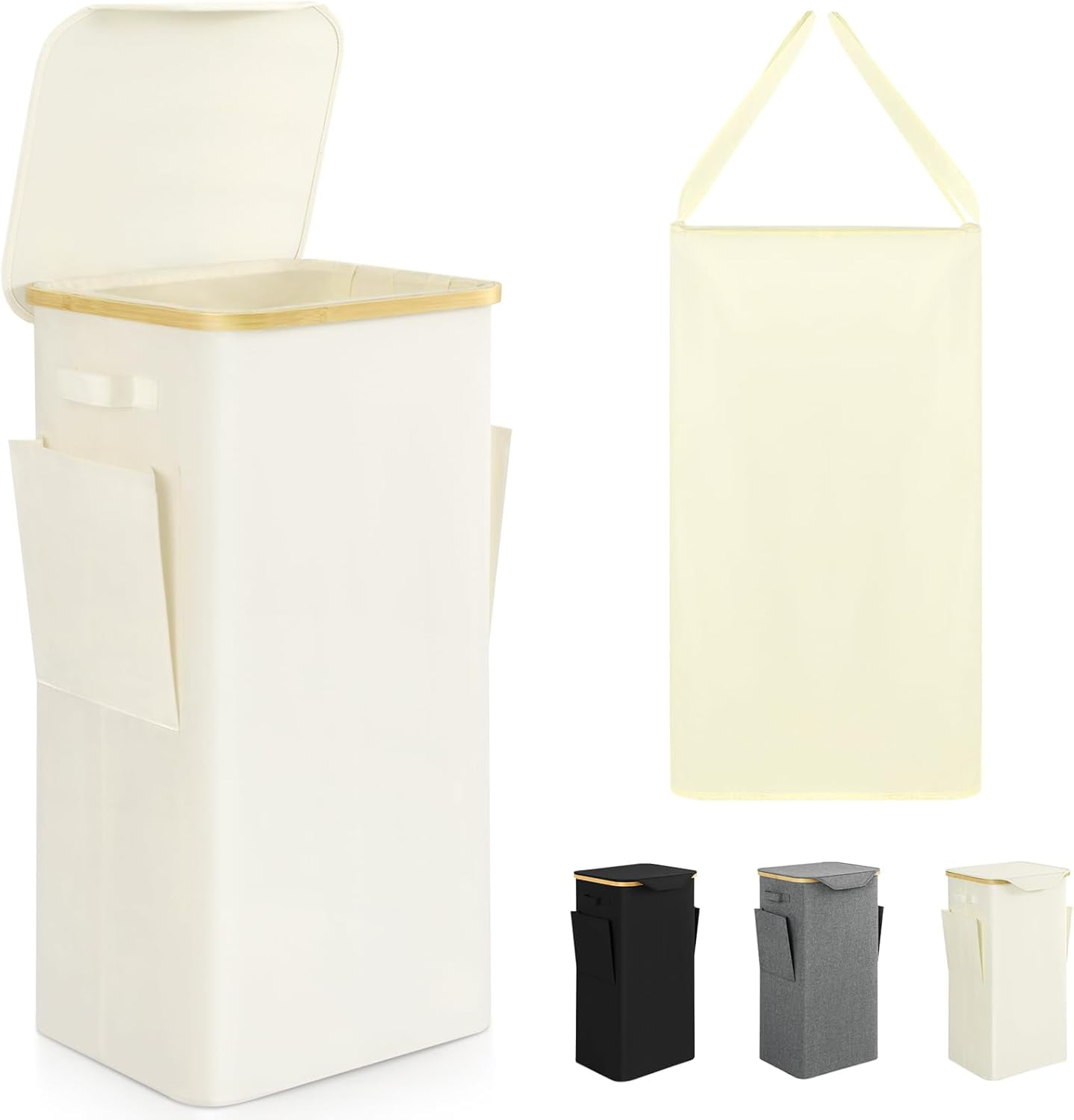 TWINNIS Laundry Hamper with Lid, 100L Large Tall Clothes Basket Bin ...