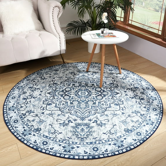 TWINNIS Round Boho Rug, Vintage Floral Chenille Area Carpet, Washable ...