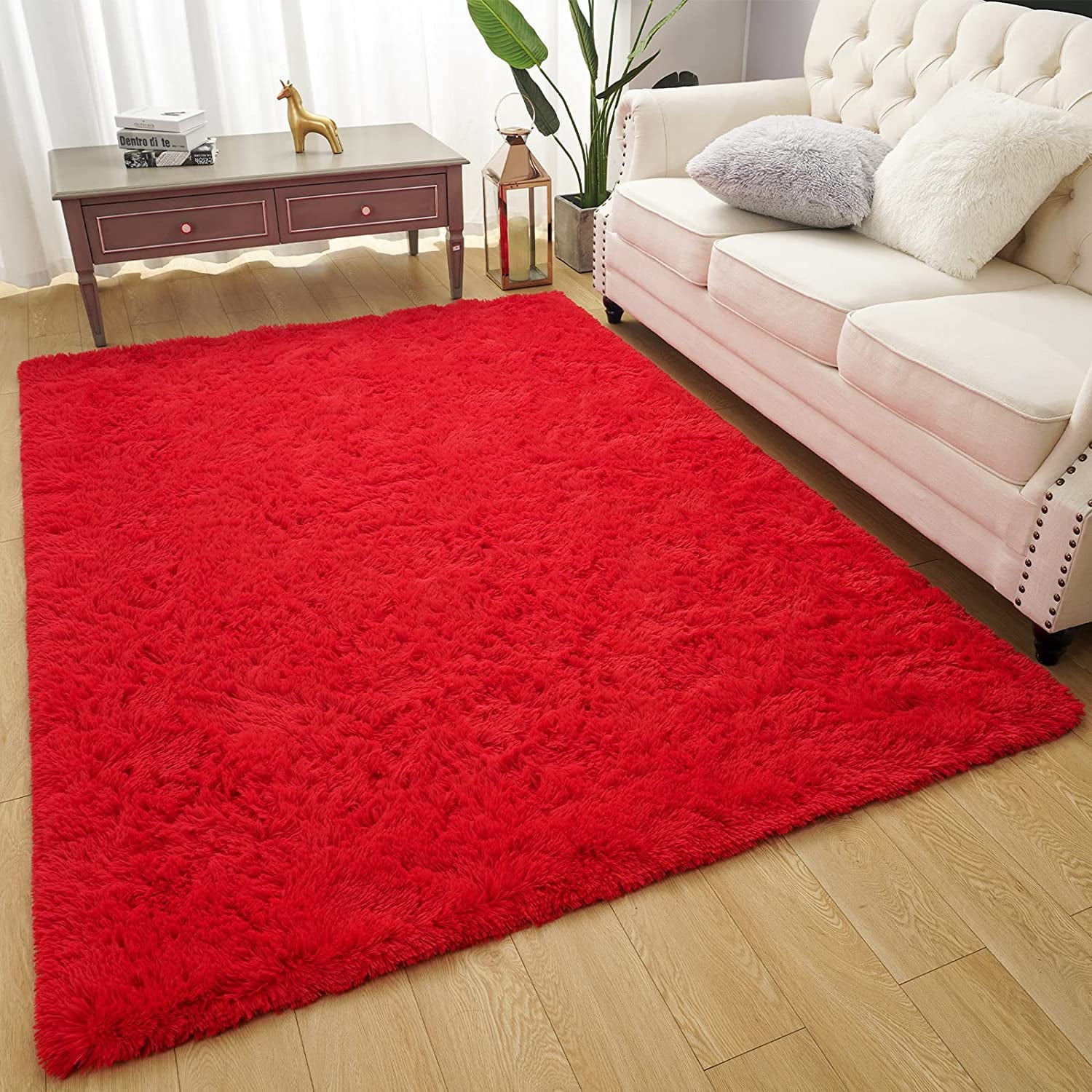 TWINNIS Modern Furry Fluffy Indoor Area Rug, Super Soft Plush Carpet ...