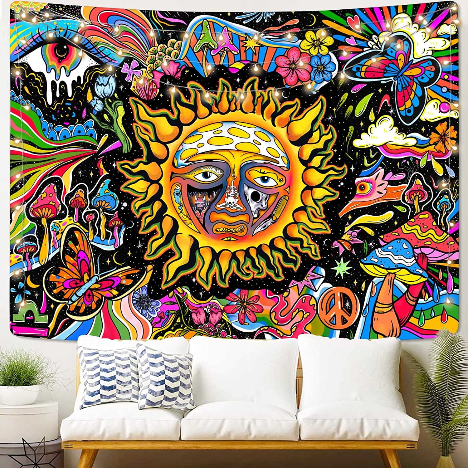 TWINNIS Colorful Starry Night Trippy Tapestry with Cool Moon Print ...