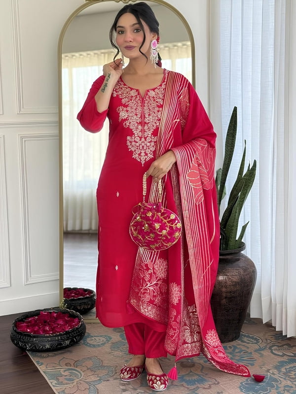 TWINS LADY Women Ethnic Motifs Embroidered Sequinned Regular Straight ...