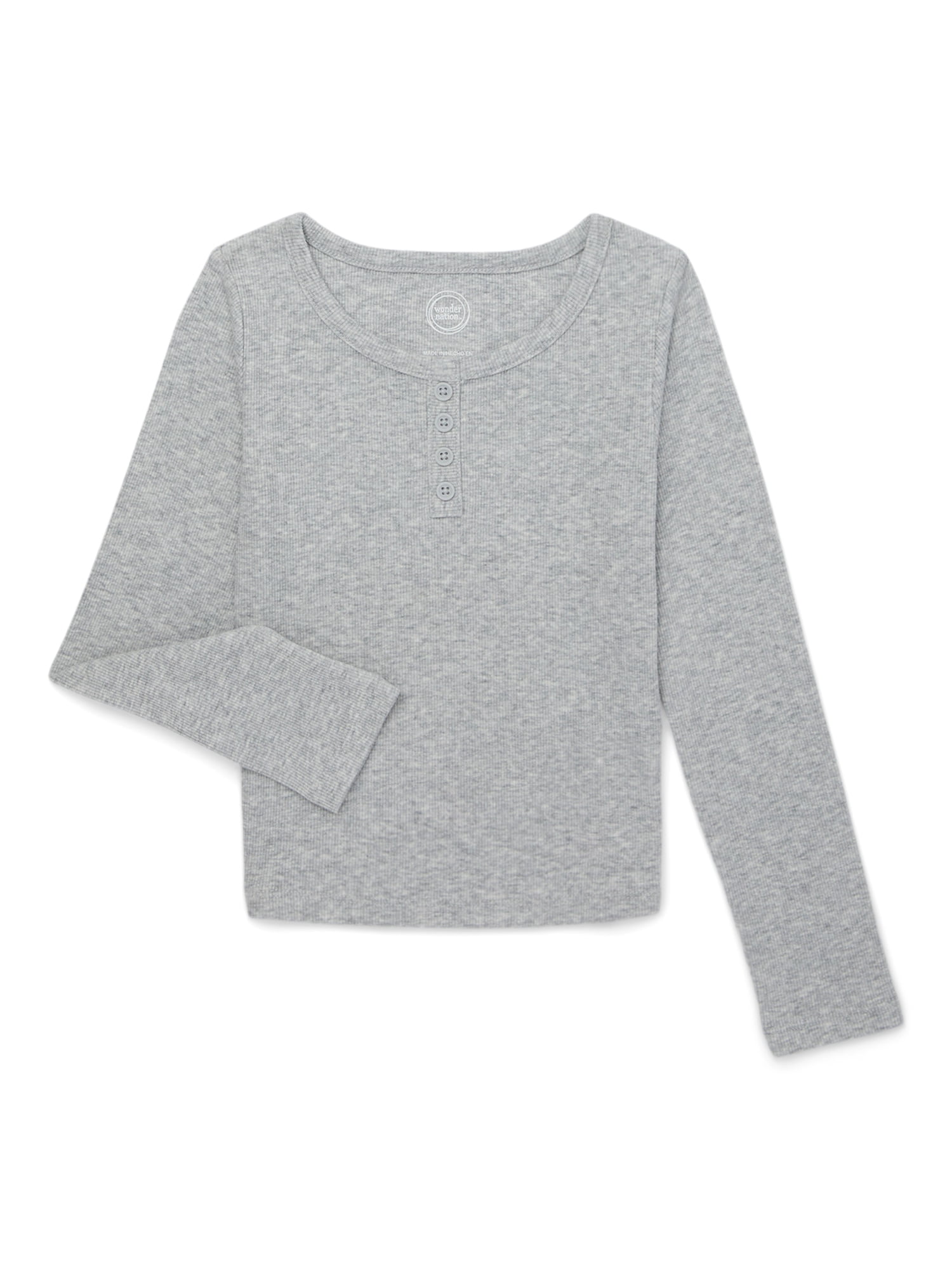 Wonder Nation Tween Girl's Long-Sleeve Henley Tee, Sizes 4-18 - Walmart.com