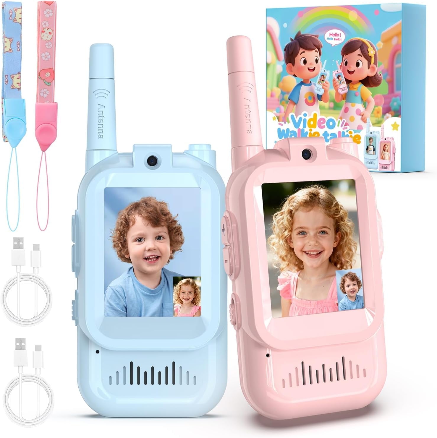 TWO-PACK RECHARGEABLE CHILDREN'S VIDEO WALKIE-TALKIES with VOICE ...
