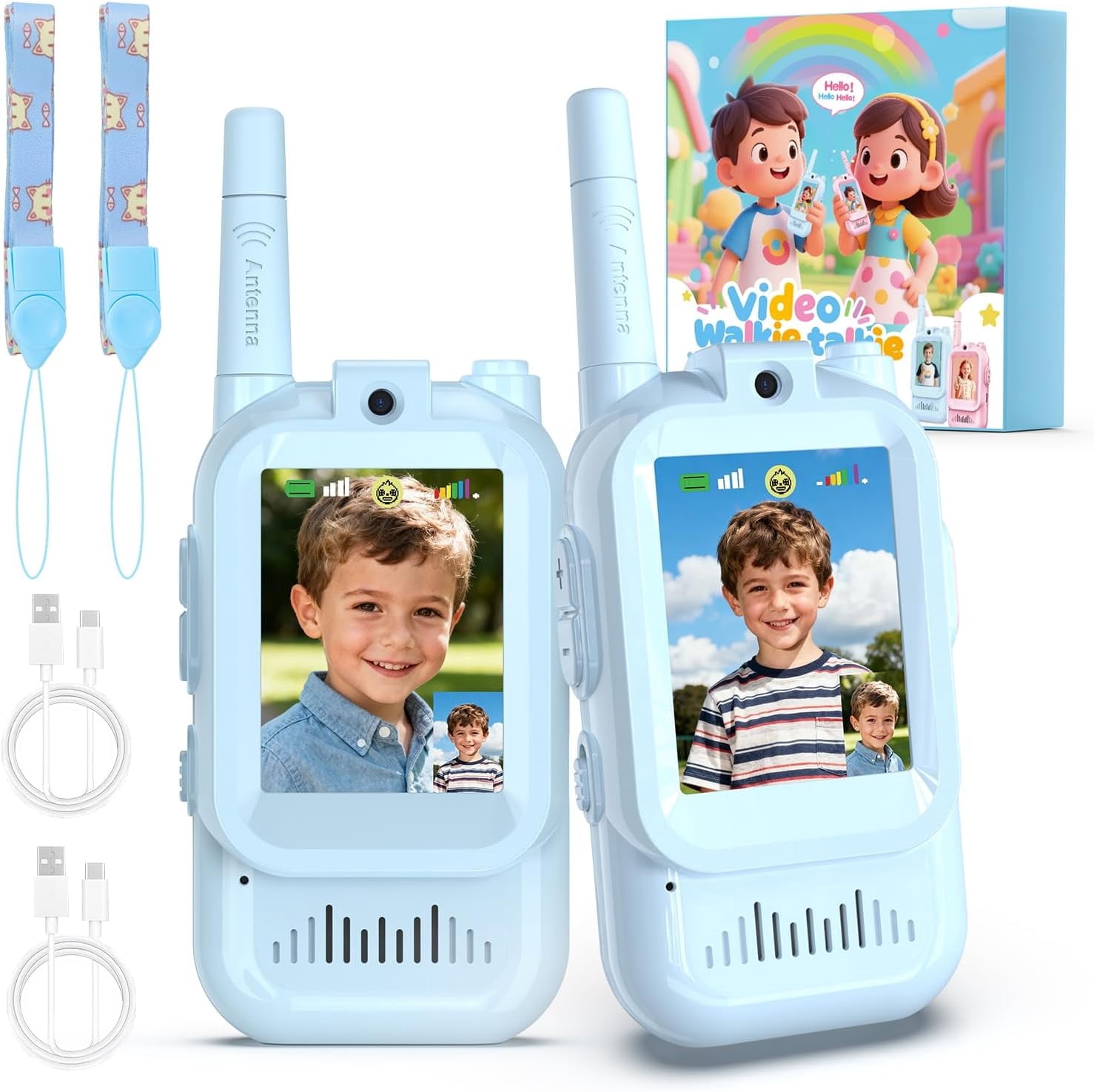TWO-PACK RECHARGEABLE CHILDREN'S VIDEO WALKIE-TALKIES with VOICE ...