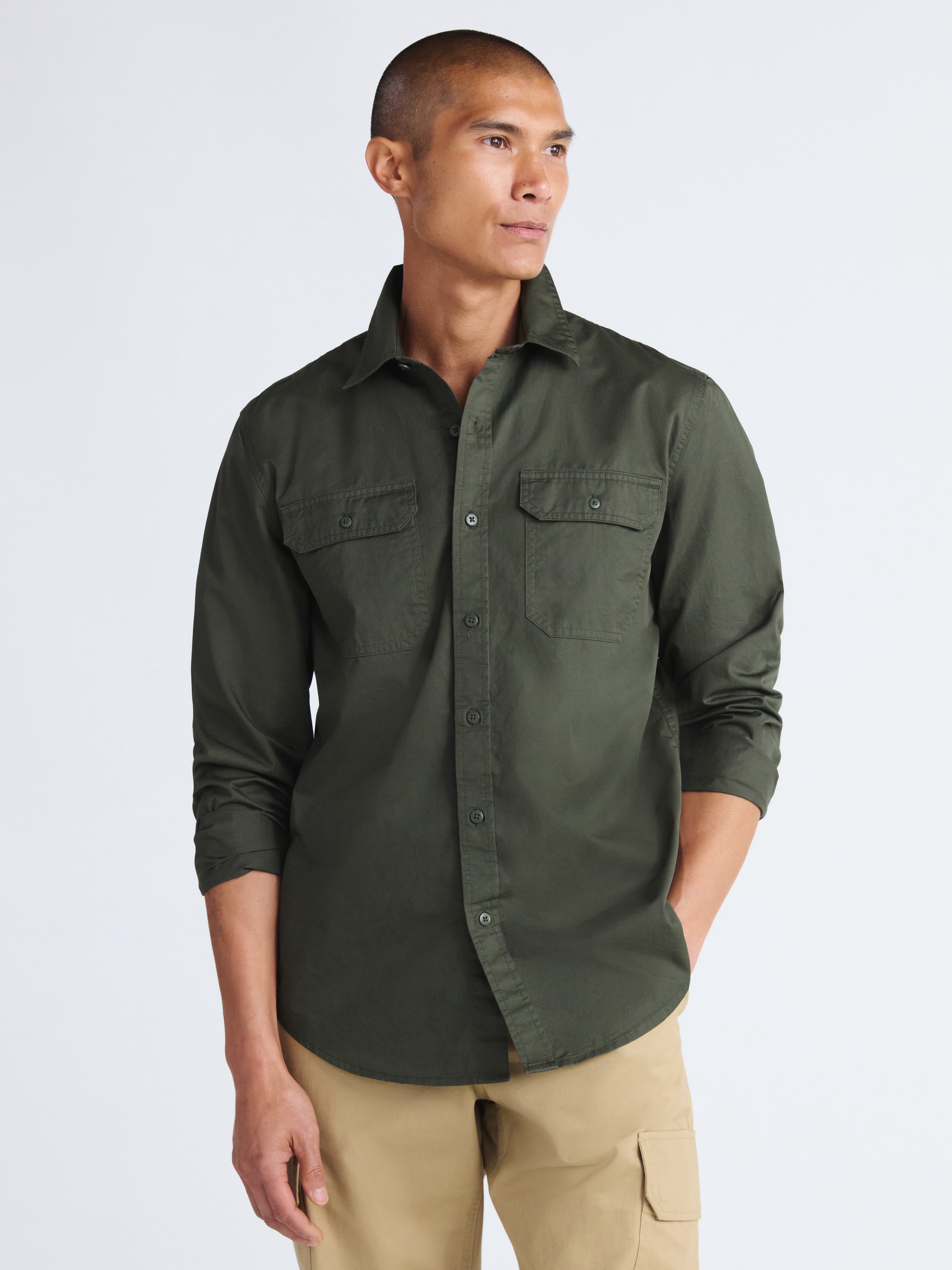 Free Assembly Men's Cotton Utility Shirt with Two Pockets, Sizes S-3XL ...