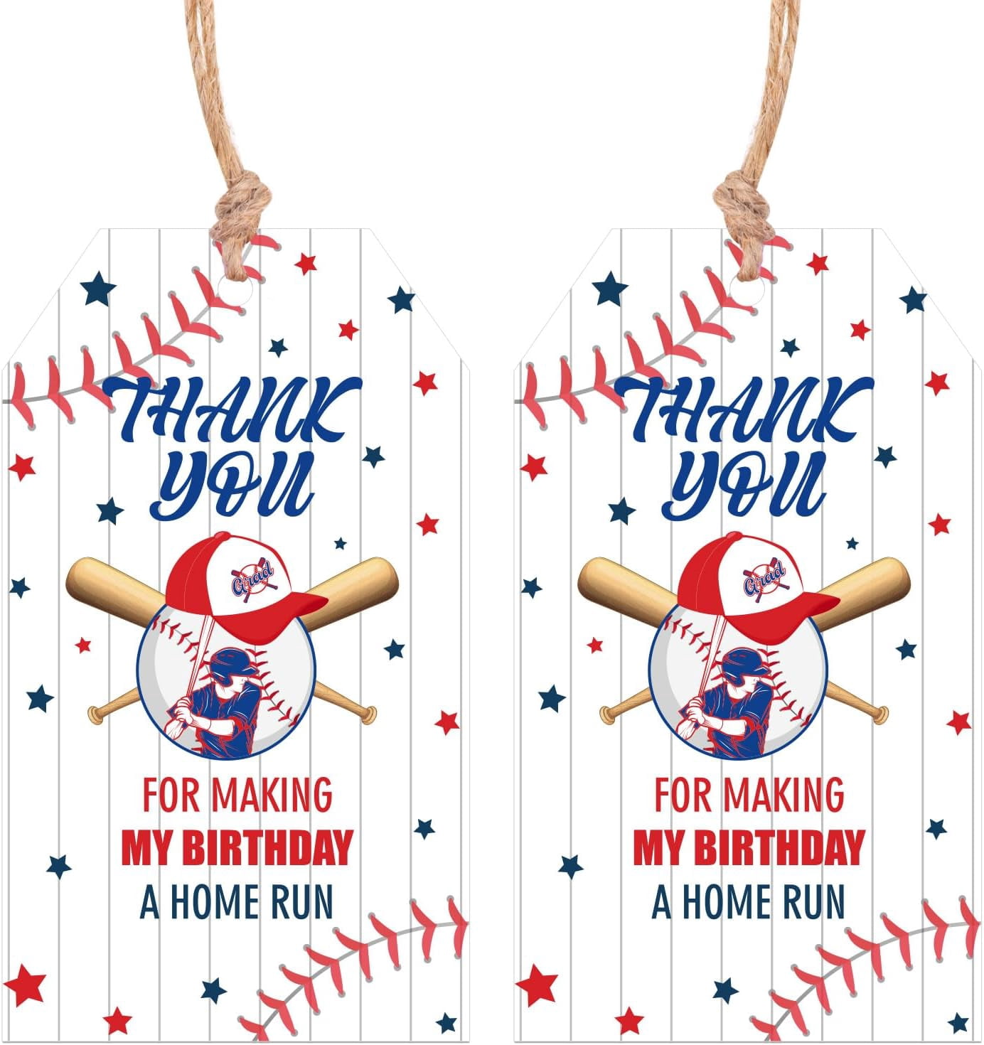 TWO WILD Serencatcher Baseball Thank You Tags with String, 50pcs ...