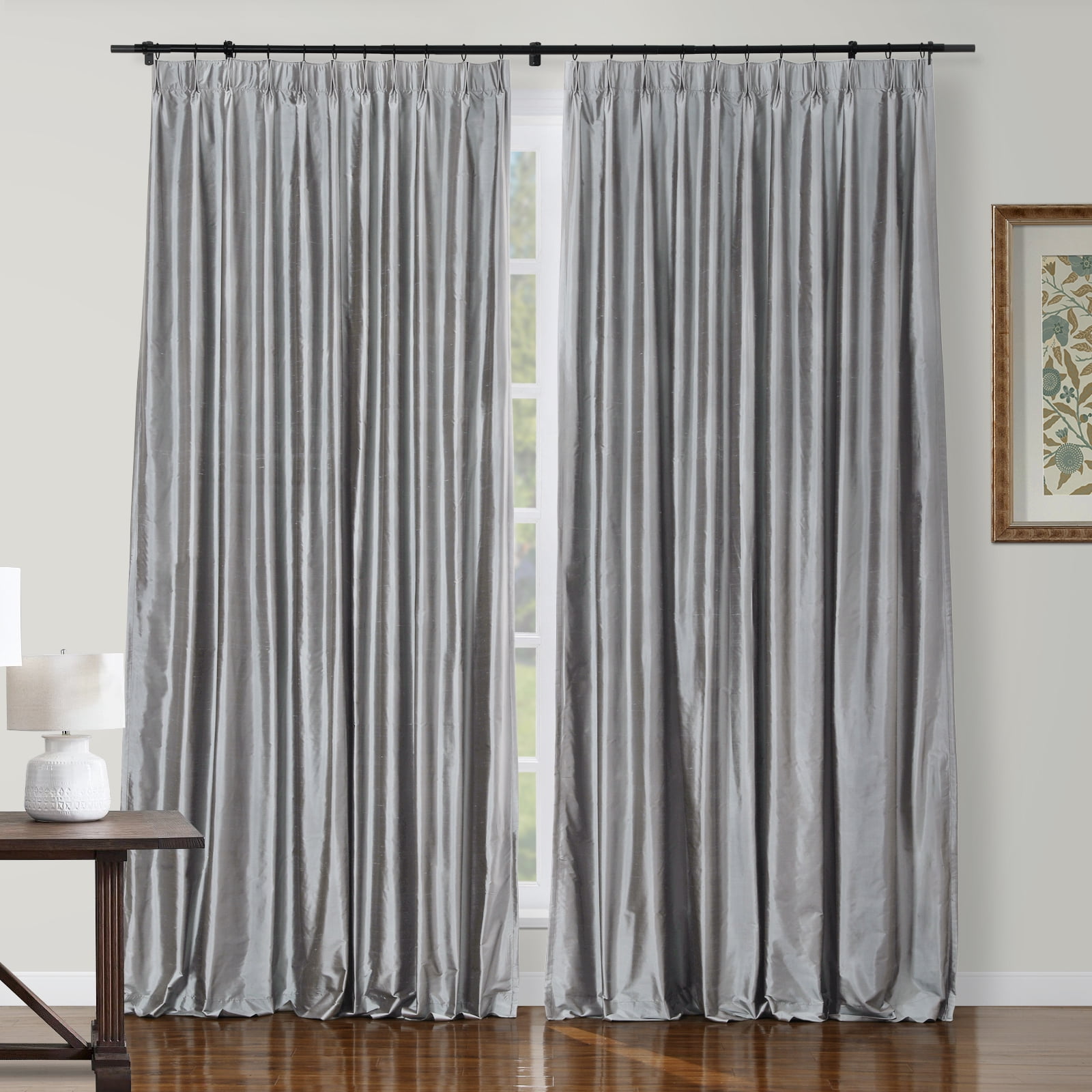 TWOPAGES 100% Dupioni Silk 26 W X 96 L Inch Pinch Pleated Drape Light ...