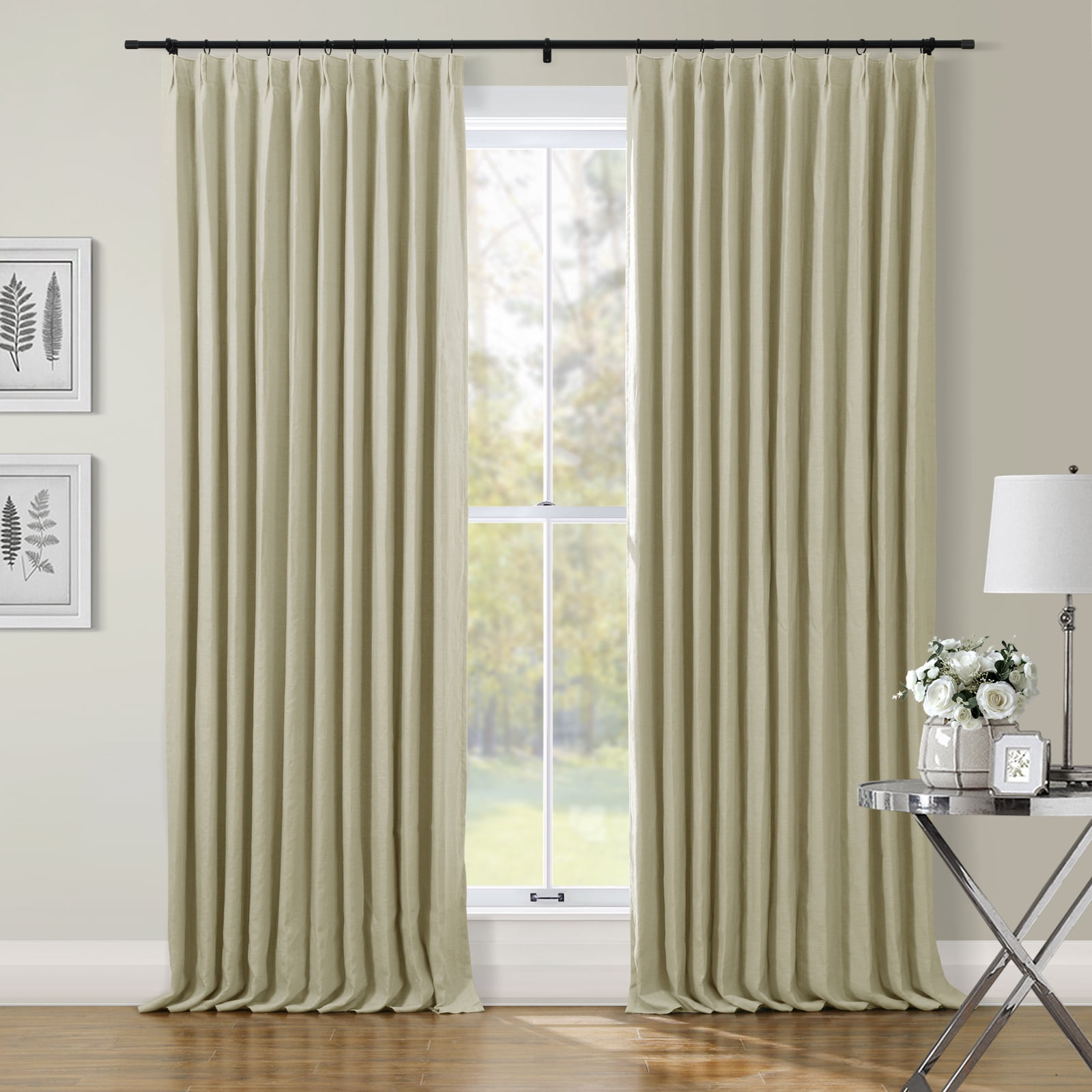 TWOPAGES 100% Linen Light Filtering Curtain Pinch Pleat Drape for ...