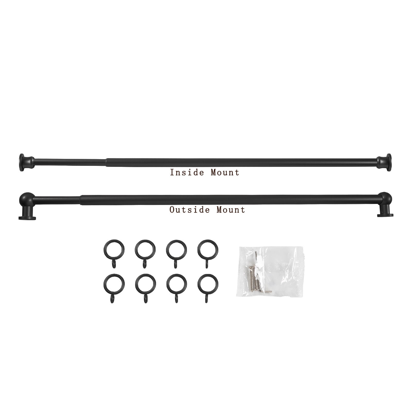 TWOPAGES 18" to 28" Adjustable Black Cafe Curtain Rod with Rings for ...