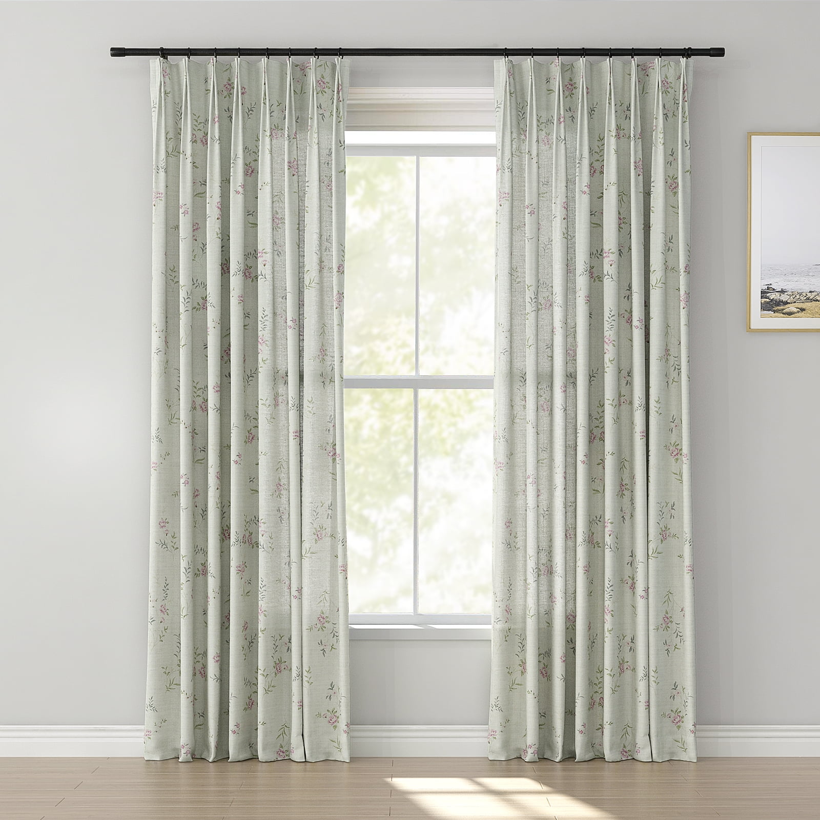 TWOPAGES 26"x84" Polyester Linen Curtain Pinch Pleat Light Filtering ...