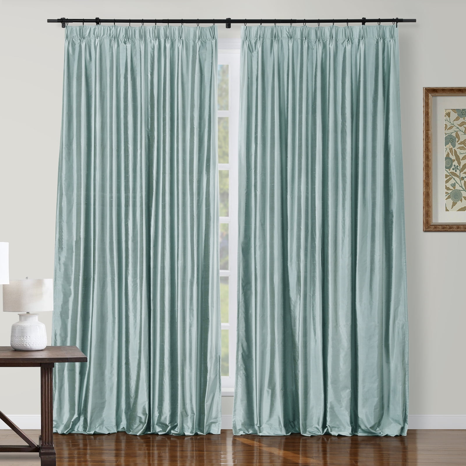 TWOPAGES 42 W X 63 L 100% Dupioni Silk Curtain Pinch Pleat Header Light ...
