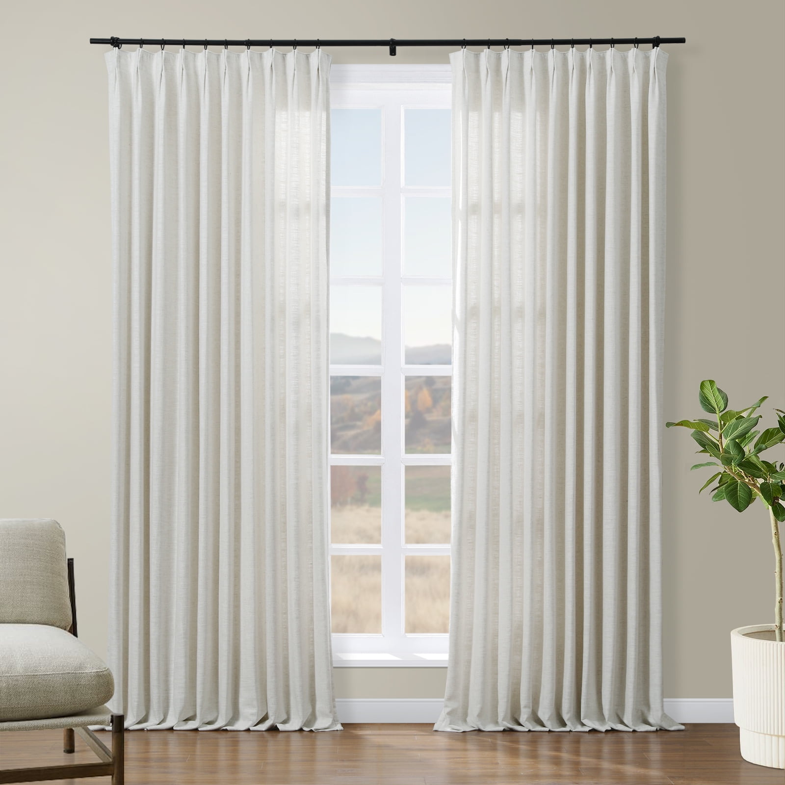 TWOPAGES 52 W X 108 L Inch Length Curtain Pinch Pleated Header Room ...