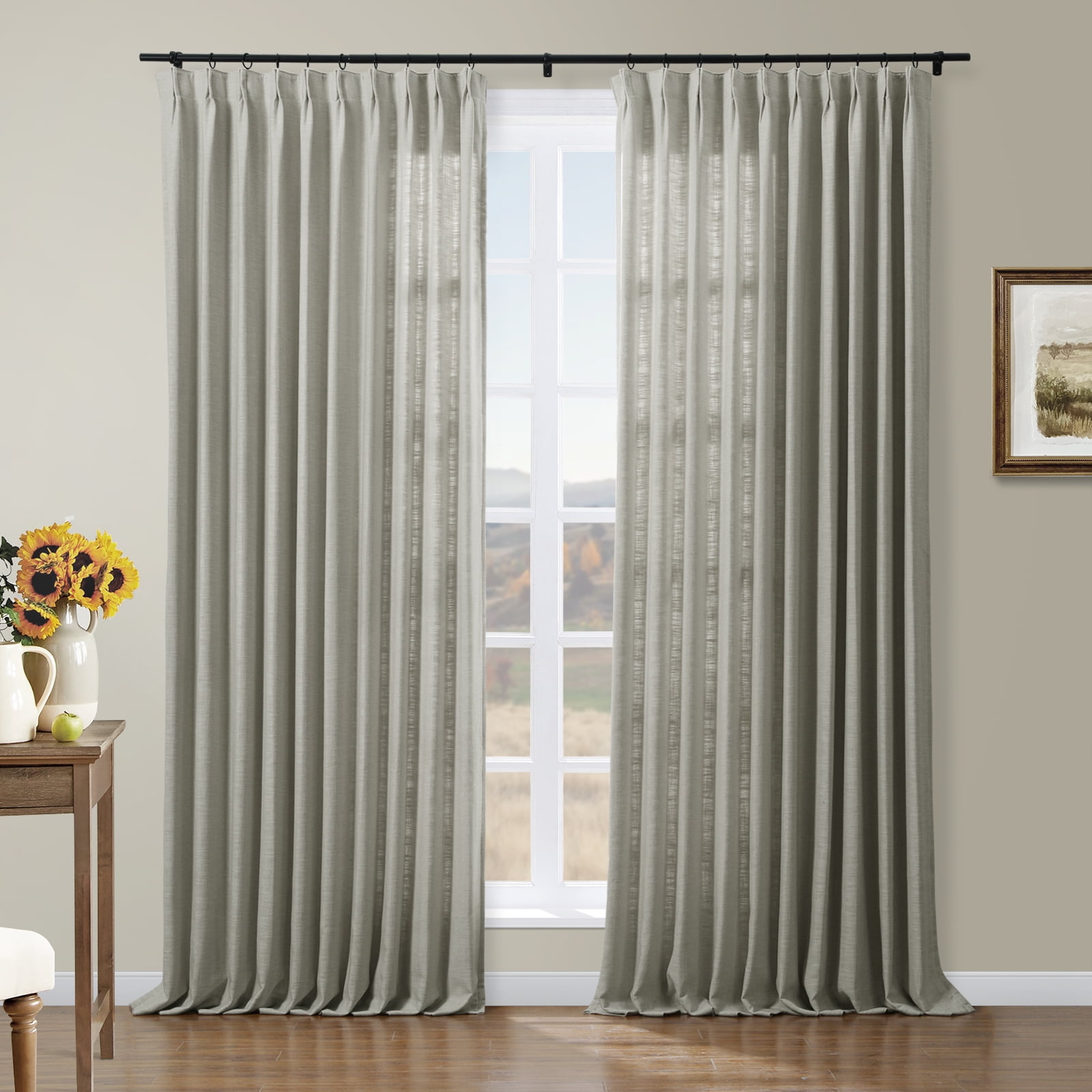 TWOPAGES 52 W X 108 L Inch Length Curtain Pinch Pleated Header Room ...